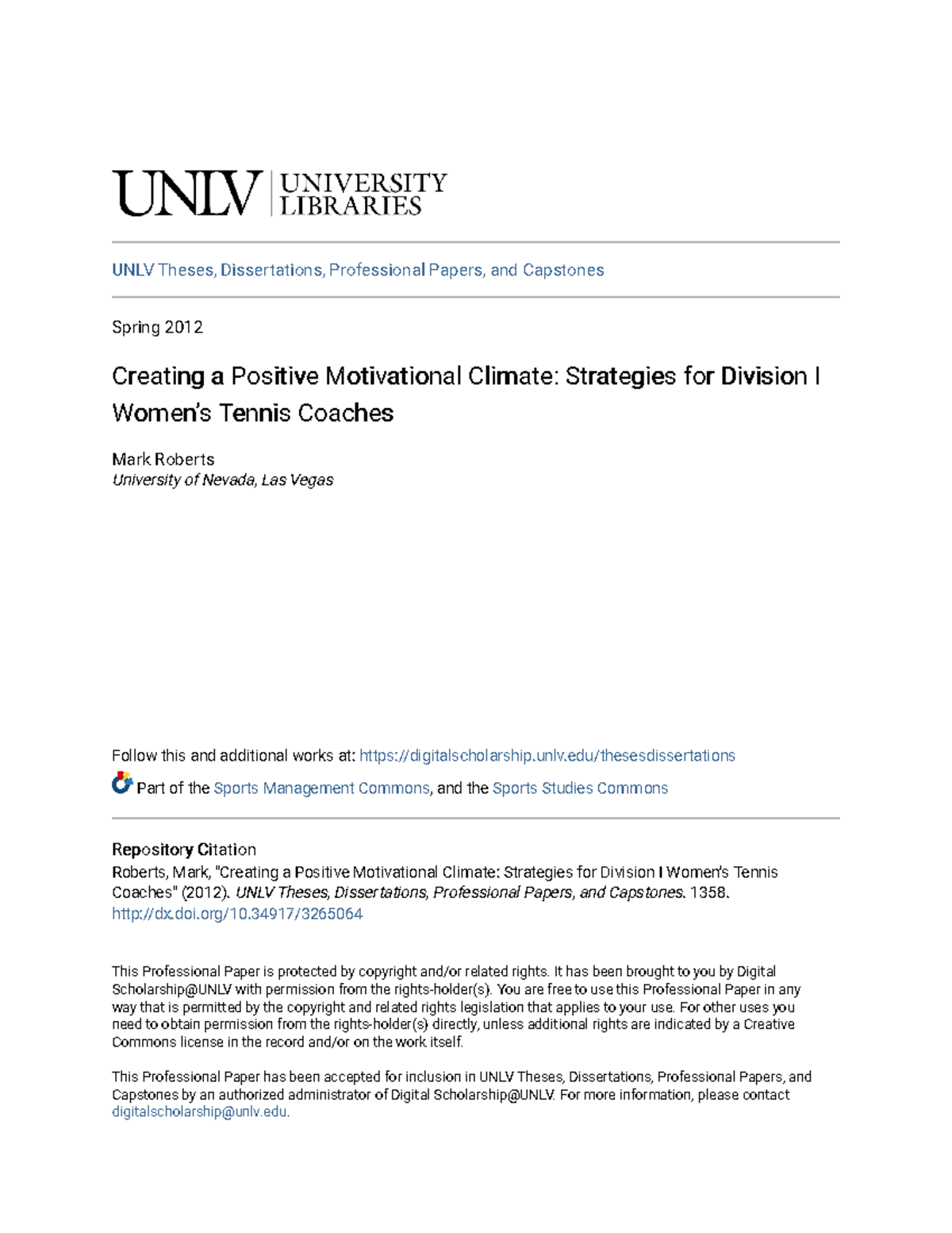 Creating a Positive Motivational Climate Strategies for Division - unlv ...
