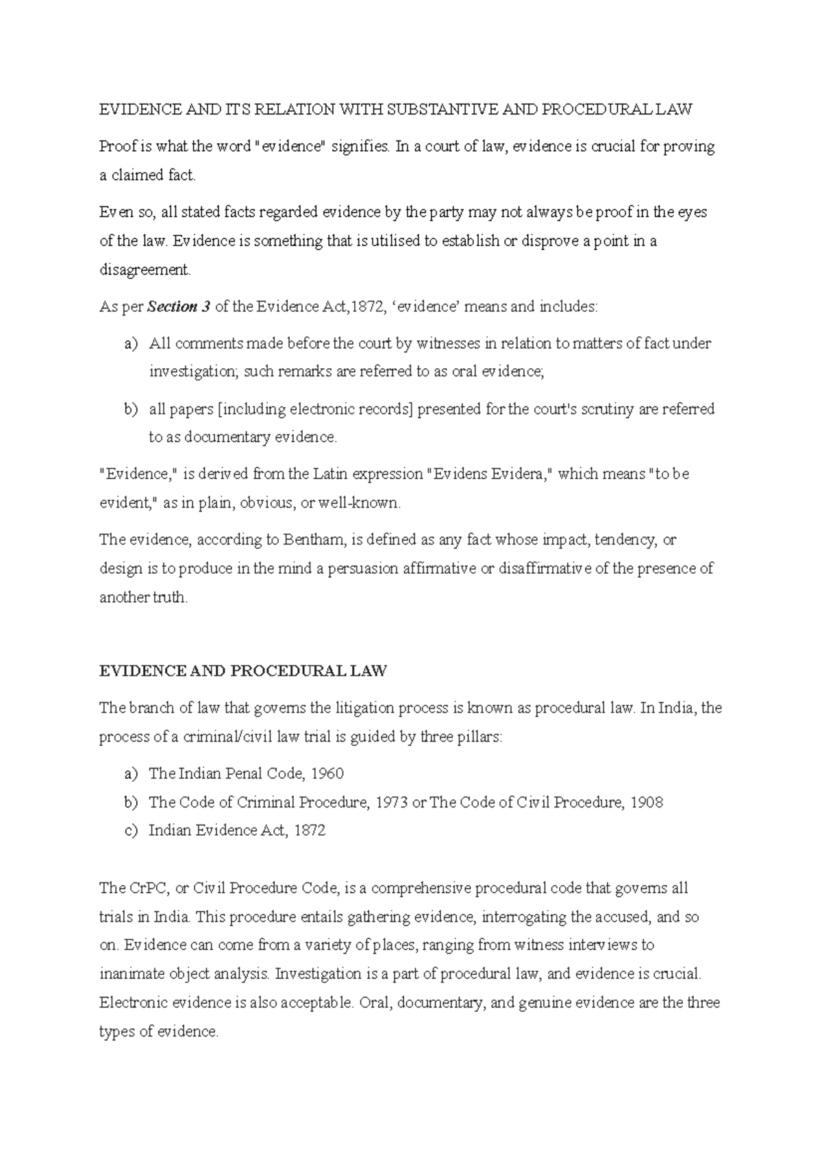 Evidence, Substantive and Procedural Law (Evidence Act Part-1 ...