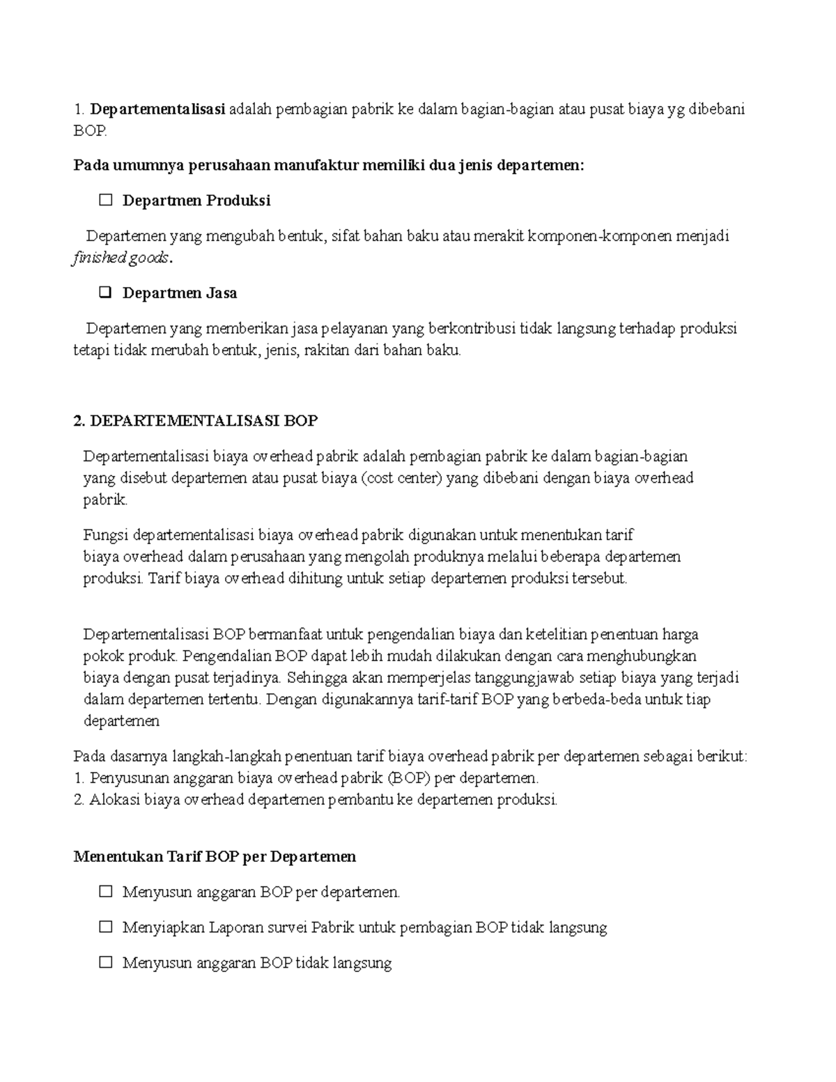 BOP - Thank you - Departementalisasi adalah pembagian pabrik ke dalam ...