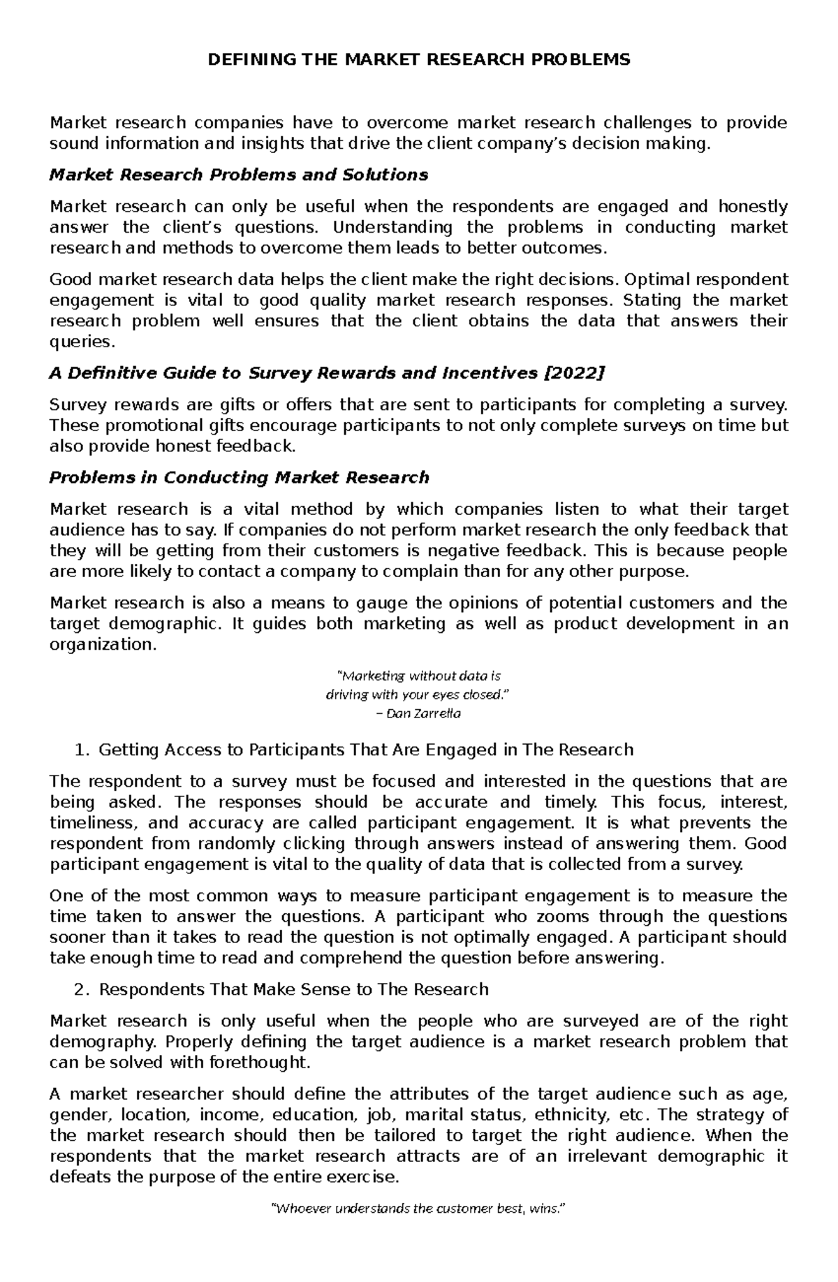 2. Defining Market Research Problem - DEFINING THE MARKET RESEARCH ...