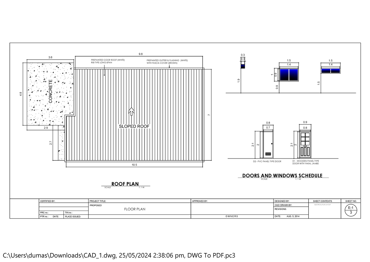 autocad floor plan - ROOF PLAN SCALE 1: 1 M 9. 7 CONCRETE 10. SLOPED ...