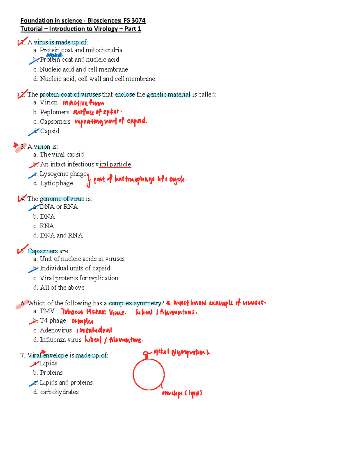 Tutorial 4.1 - Introduction to Virology - Foundation in science - Biosciences: FS 3074 Tutorial ...
