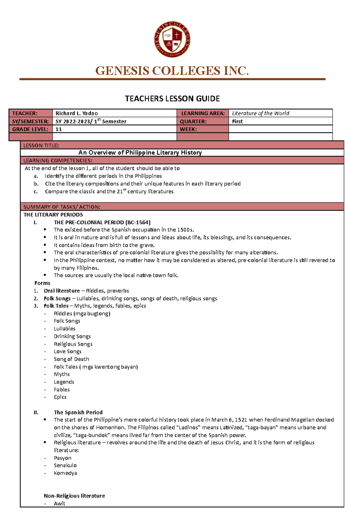 Topic 5 - IT IS A MODULE TO ADDITIONAL LESSONS FOR LEARNERS - GENESIS ...