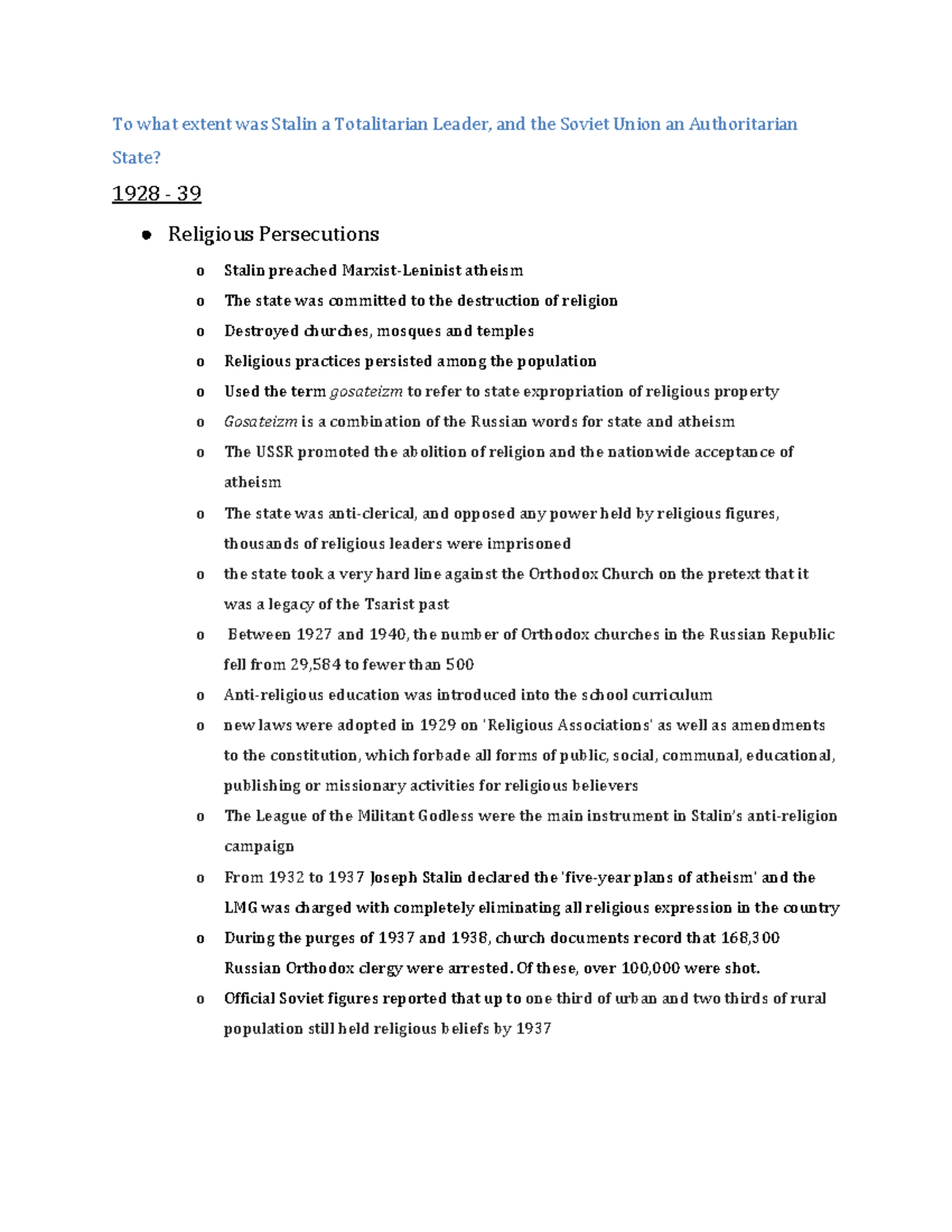 The Great Terror Stalin Years - To what extent was Stalin a ...