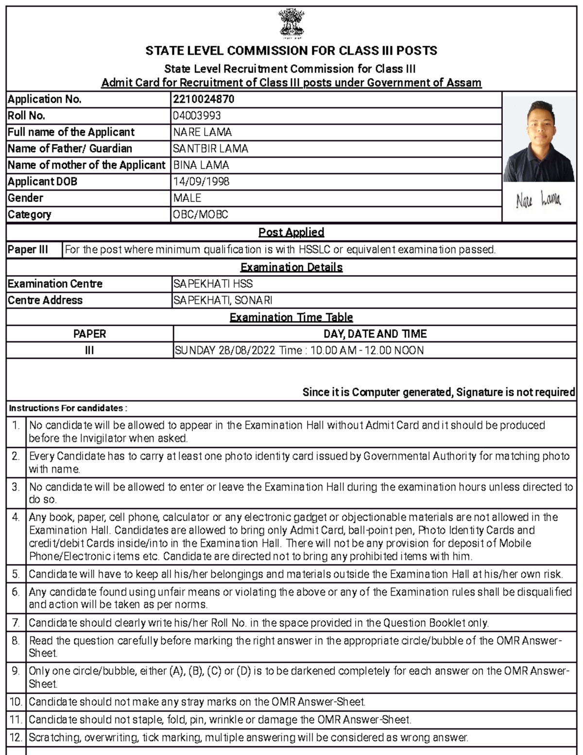 SLRC Class III - Nice course. - STATE LEVEL COMMISSION FOR CLASS III ...