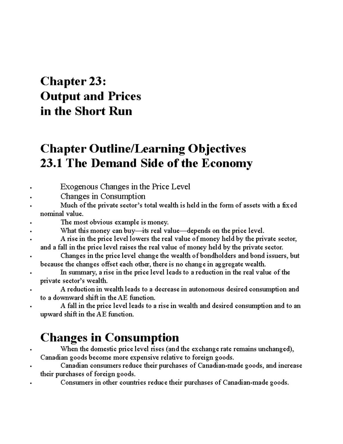Chapter 23 - Lecture notes 23 - Chapter 23: Output and Prices in the ...