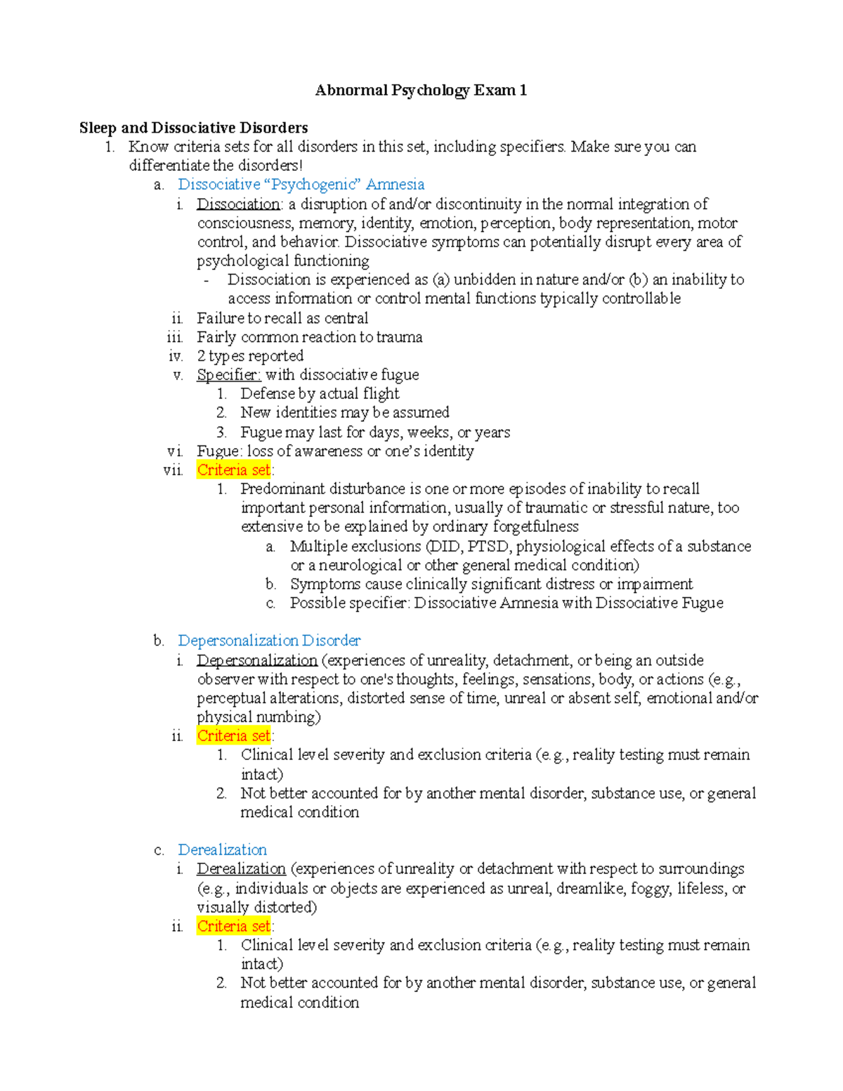Exam 1 Ab. Psych - Study guide - Abnormal Psychology Exam 1 Sleep and ...