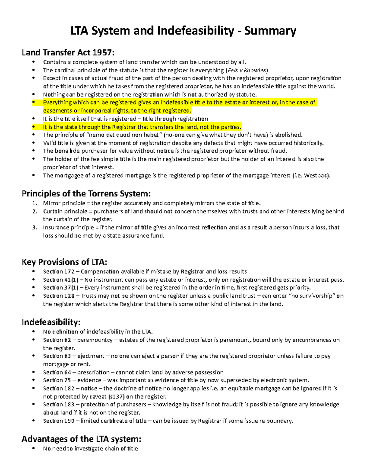 3 - LTA summary - LTA System and Indefeasibility - Summary Land ...