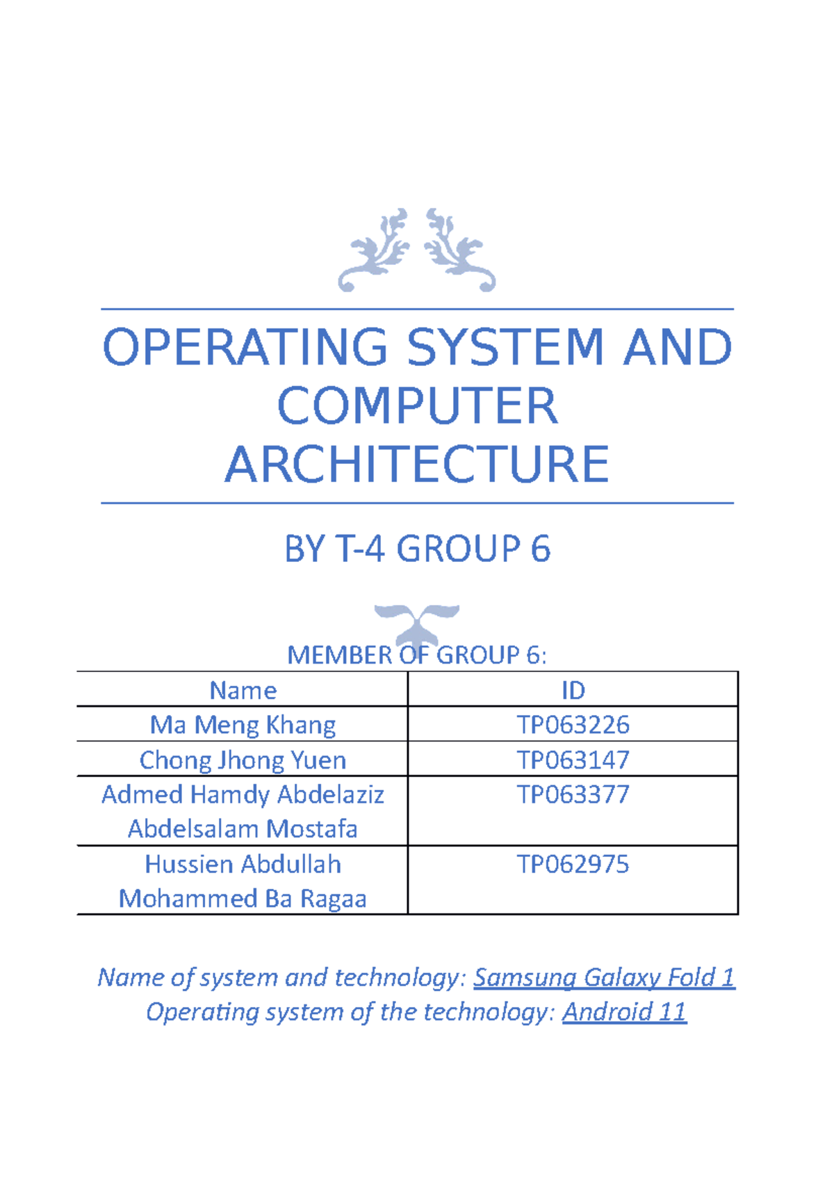 CT049-3-1-OSCA_ Assignment_GROUP _PART_Samsung Galaxy Fold 1 - OPERATING SYSTEM AND COMPUTER ...