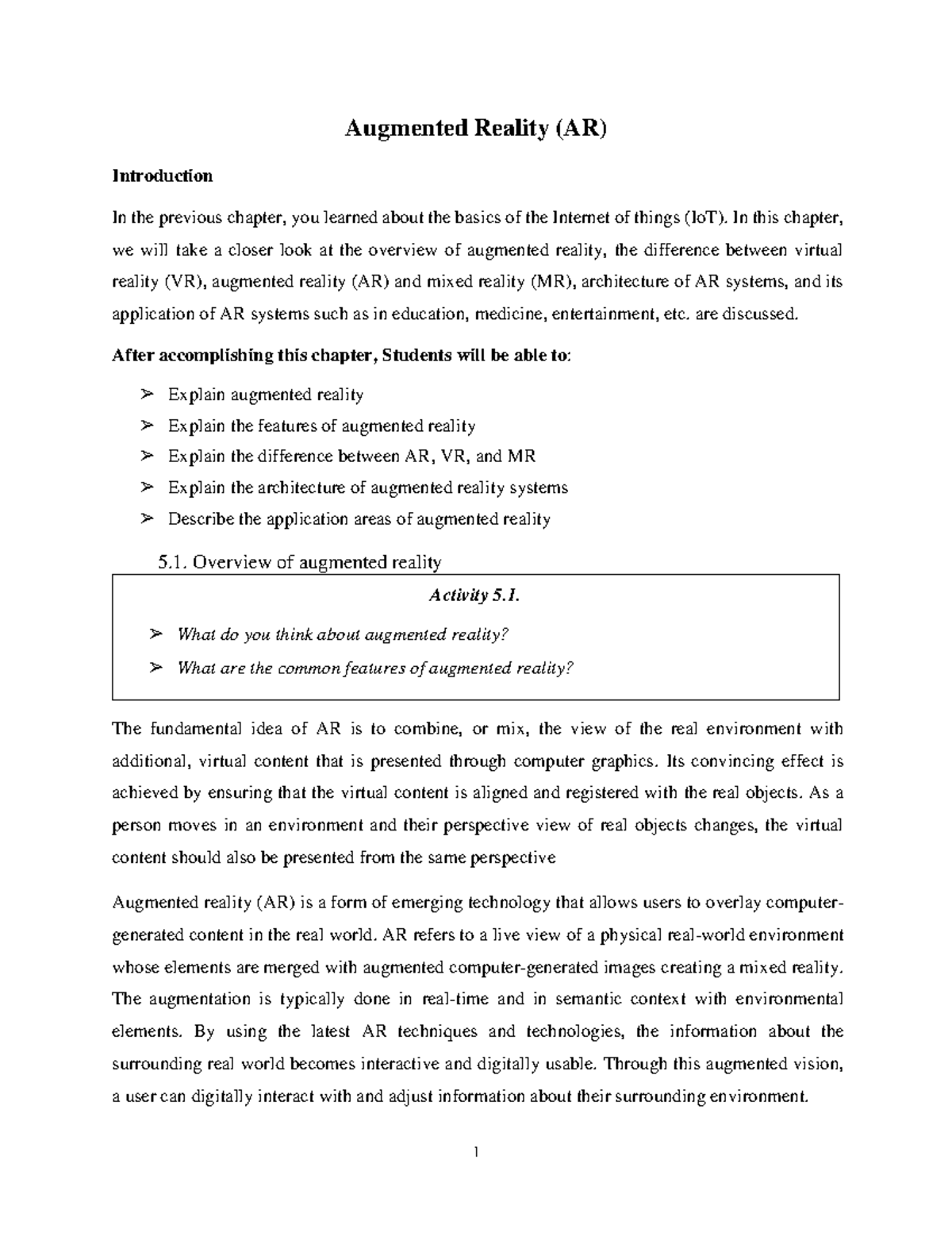 Augmented Reality VR 1 - Augmented Reality (AR) Introduction In the ...