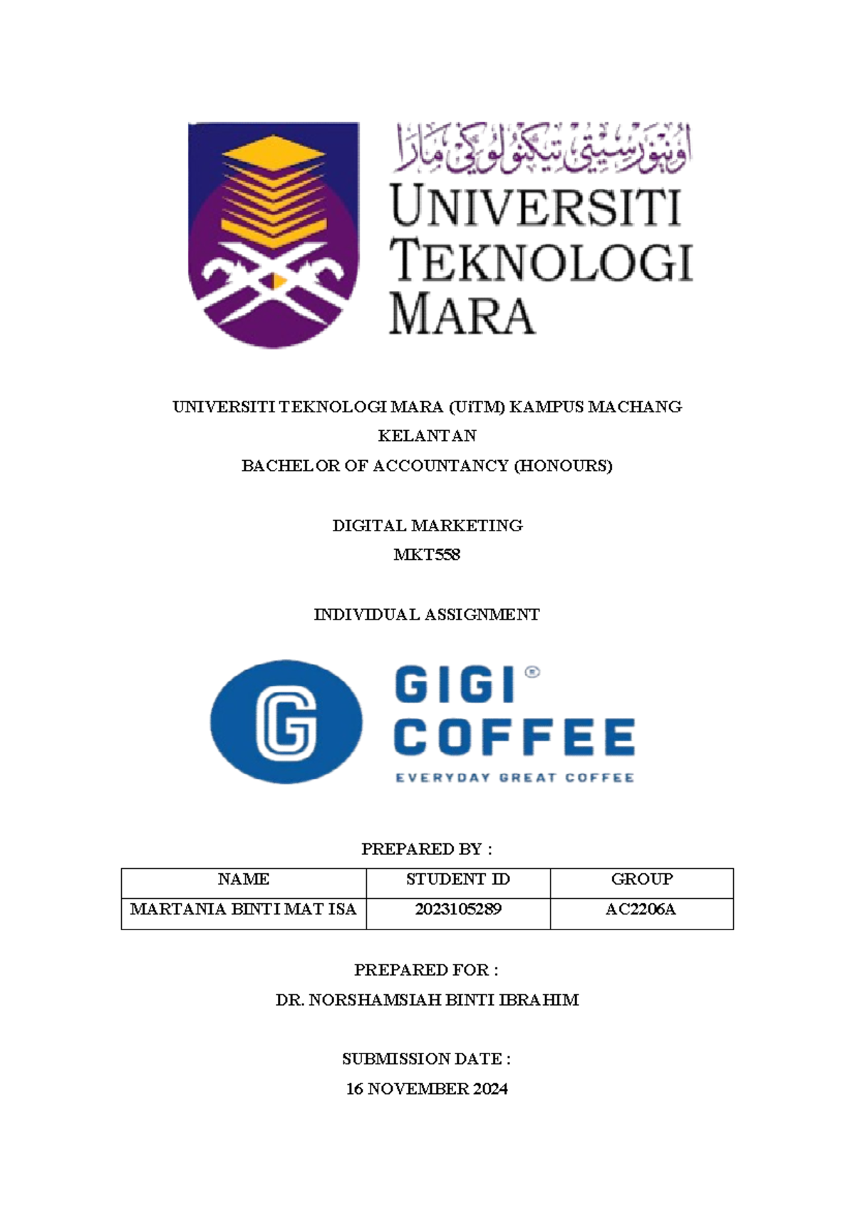 MKT558 Individual Assignment- Martania BT MAT ISA - UNIVERSITI ...