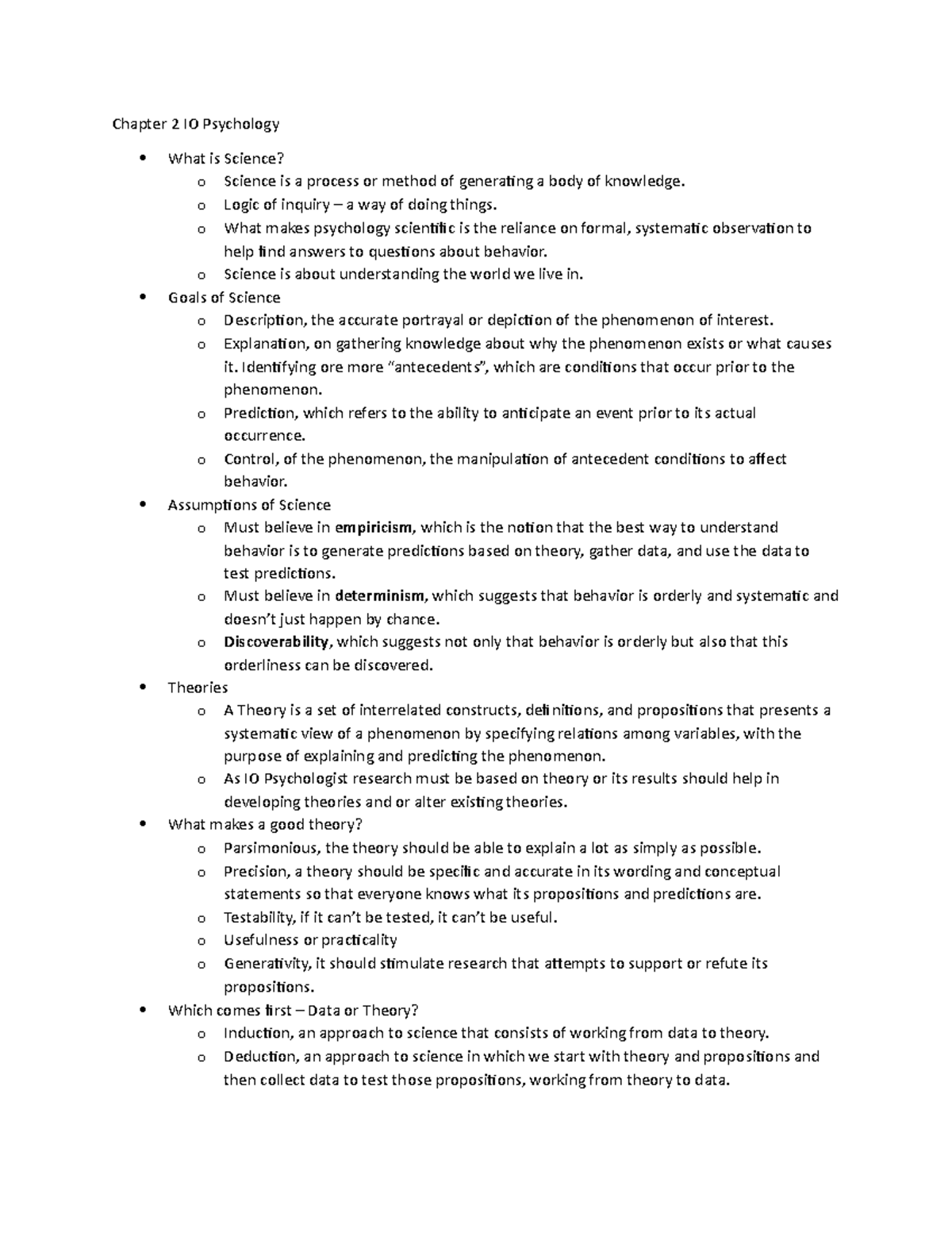 Chapter 2 IO Psychology inc - Chapter 2 IO Psychology What is Science? o Science is a process or ...