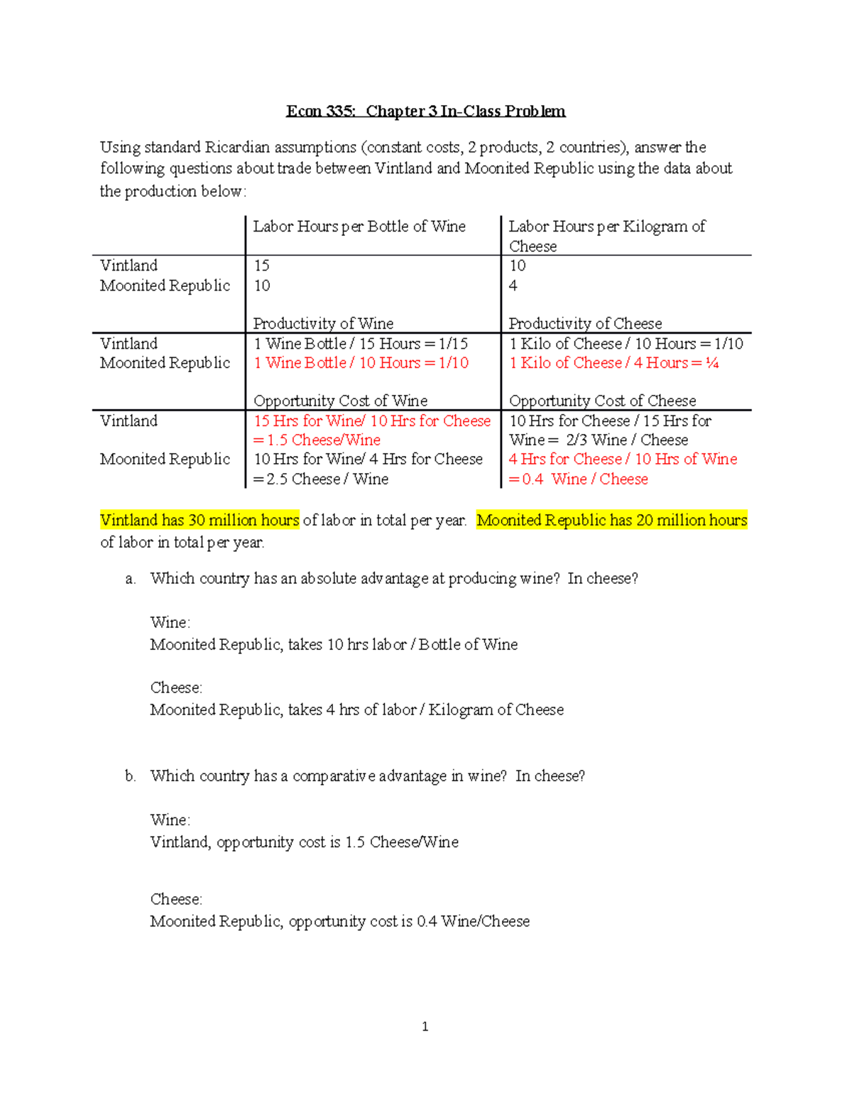 Chapter 3 Class Problem - Econ 335: Chapter 3 In-Class Problem Using ...