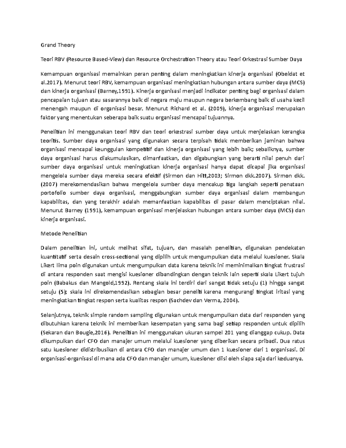 Teori dan Metode - Grand Theory Teori RBV (Resource Based-View) dan ...