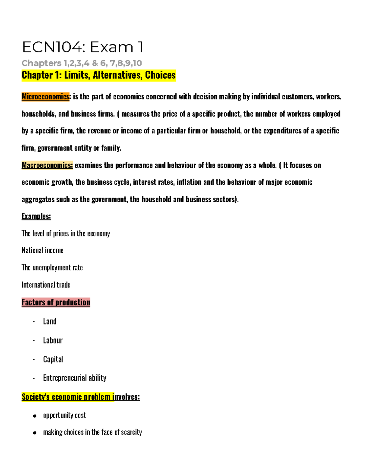 ECN 104 CH 1-10 Review - aaaa - ECN104: Exam 1 Chapters 1,2,3,4 & 6, 7 ...