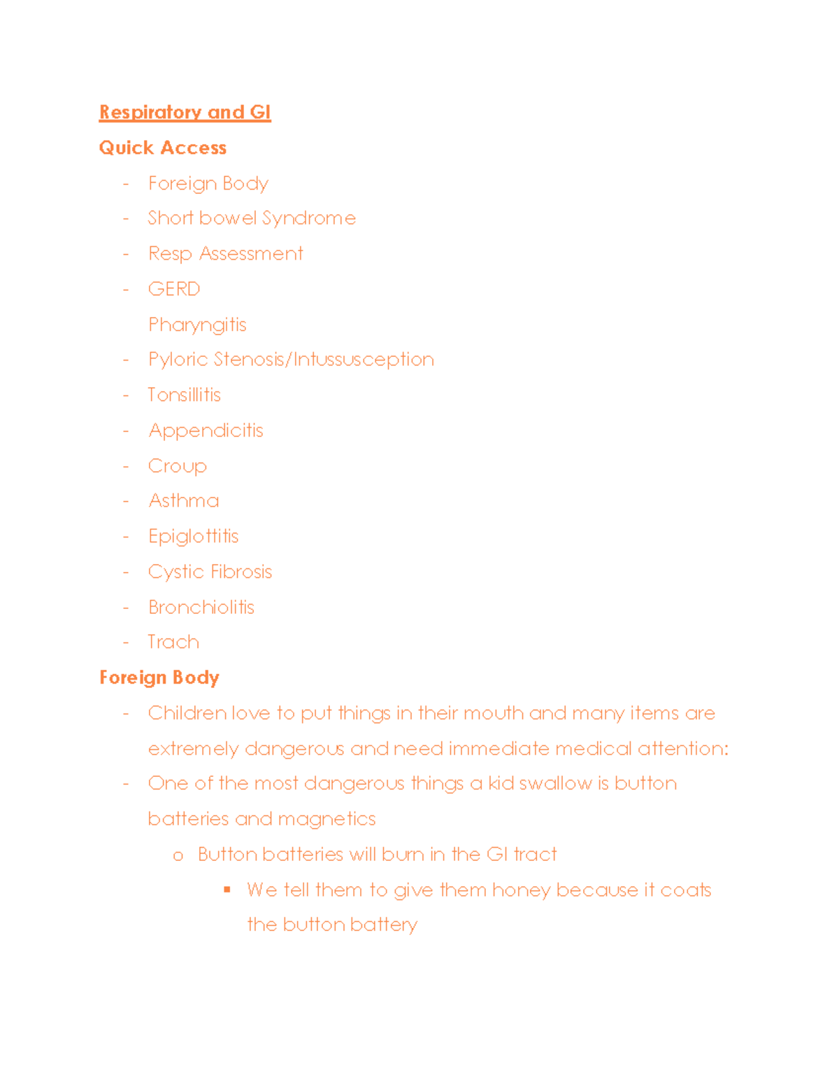 Module 4 Resp and GI Peds SP 23 - Respiratory and GI Quick Access ...