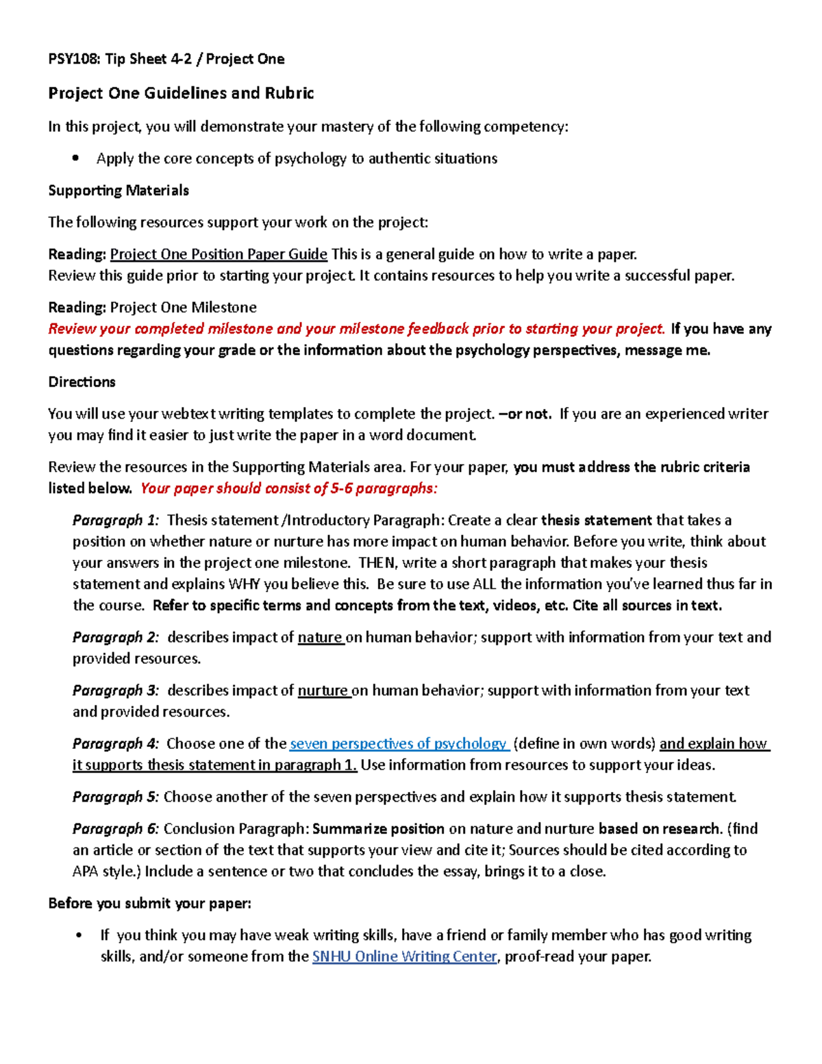 PSY108 Tip Sheet 4-2 Project One - PSY108: Tip Sheet 4-2 / Project One ...