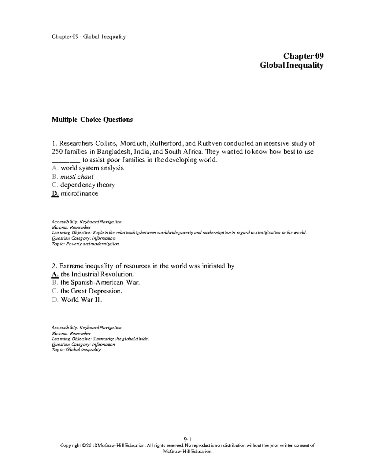 SOCS 101 Chapter 9 Test Bank - 9- Copyright © 2018 McGraw-Hill ...