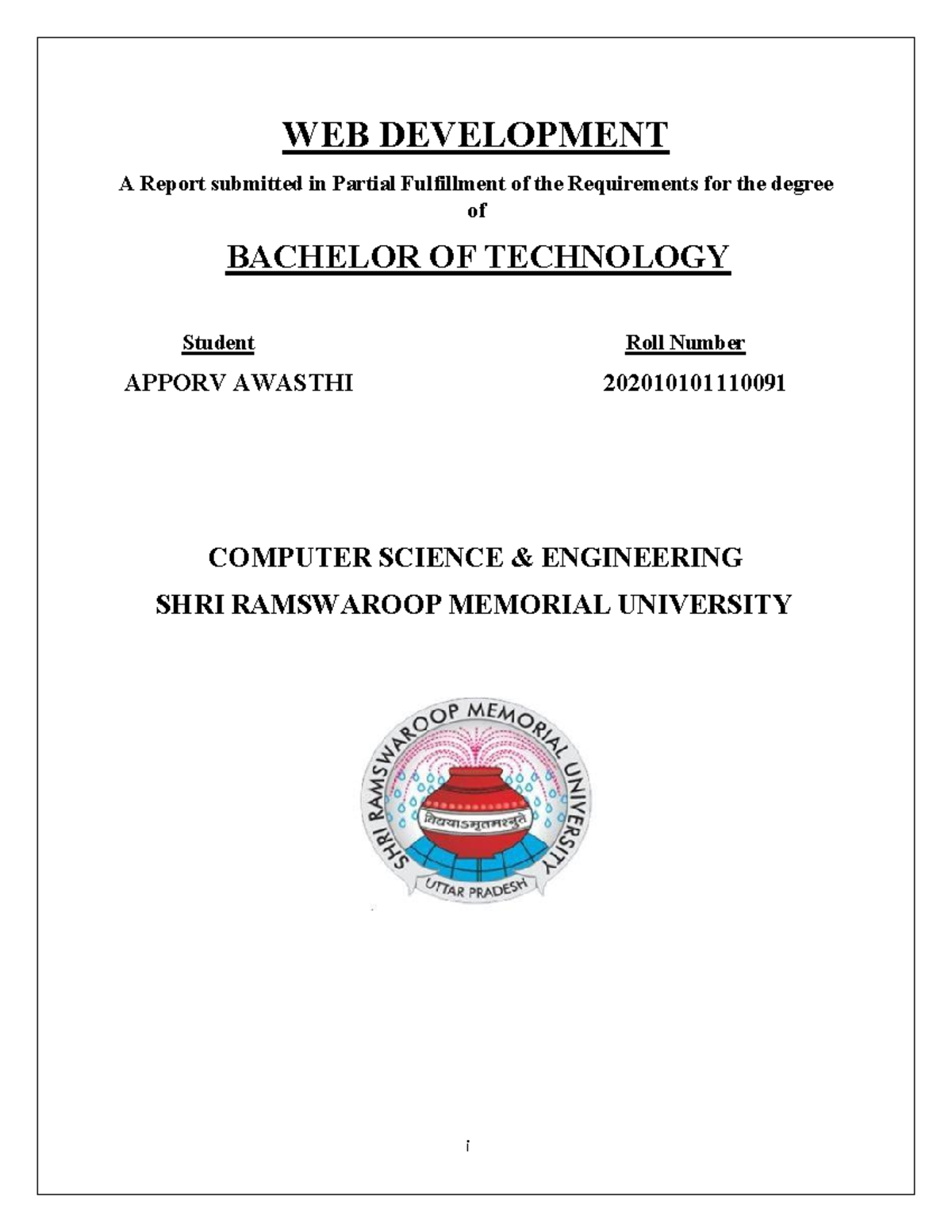 Maroof RAZA Summer Internship file 1 - i WEB DEVELOPMENT A Report ...