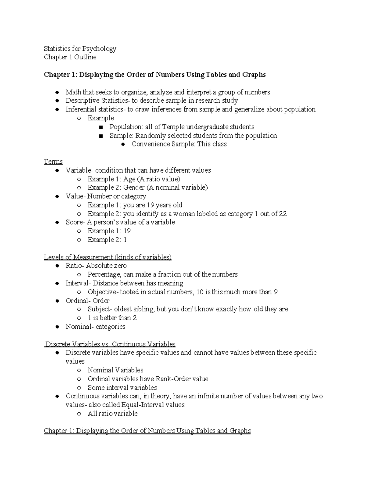 PSY 1003 Chapter 1 Outline - Statistics for Psychology Chapter 1 ...