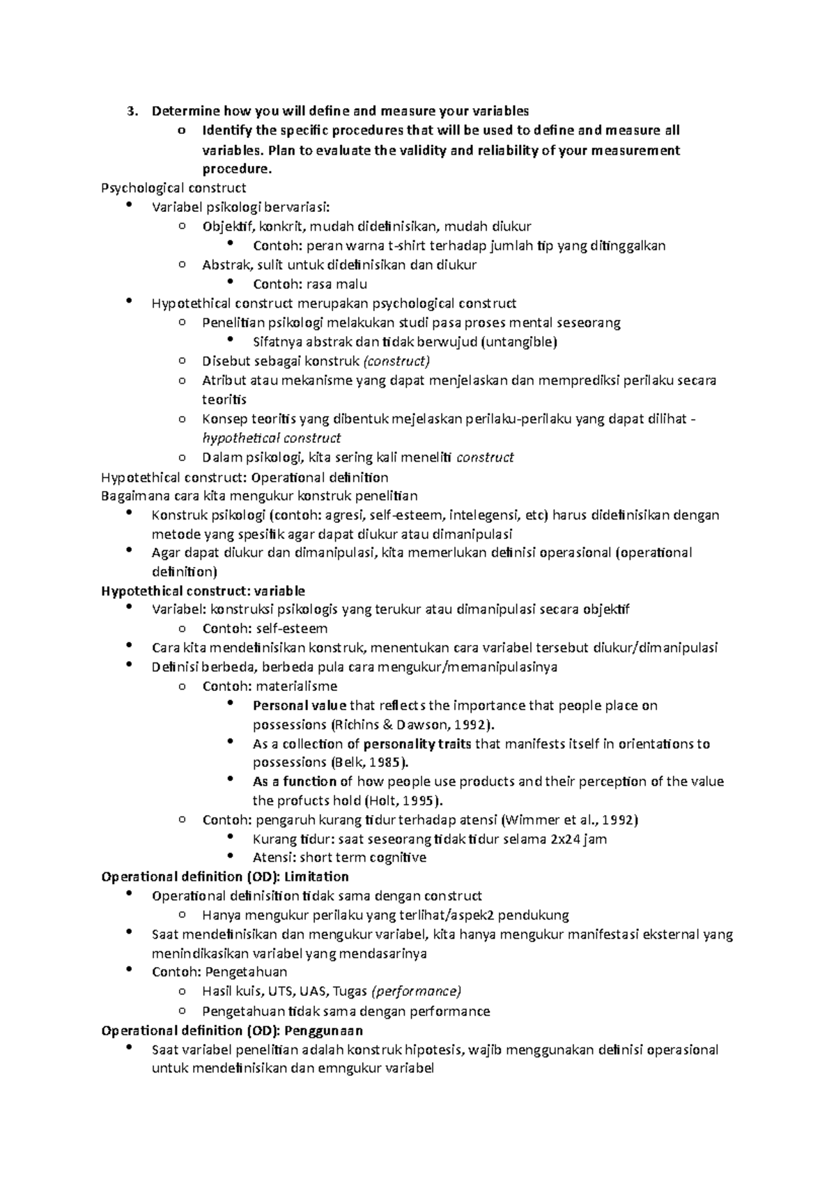 Defining and Measuring Variables - Determine how you will define and measure your variables o ...