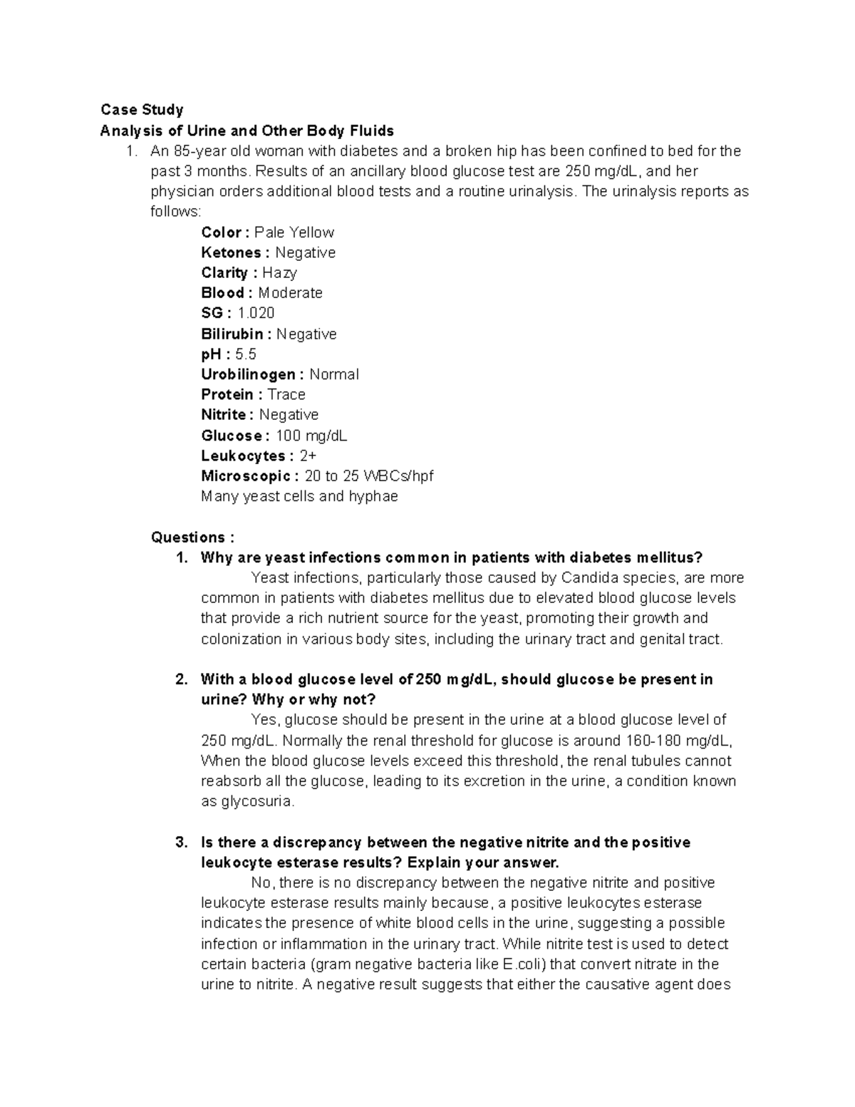 AUBF Case Study - Case Study Analysis of Urine and Other Body Fluids 1. An 85-year old woman ...