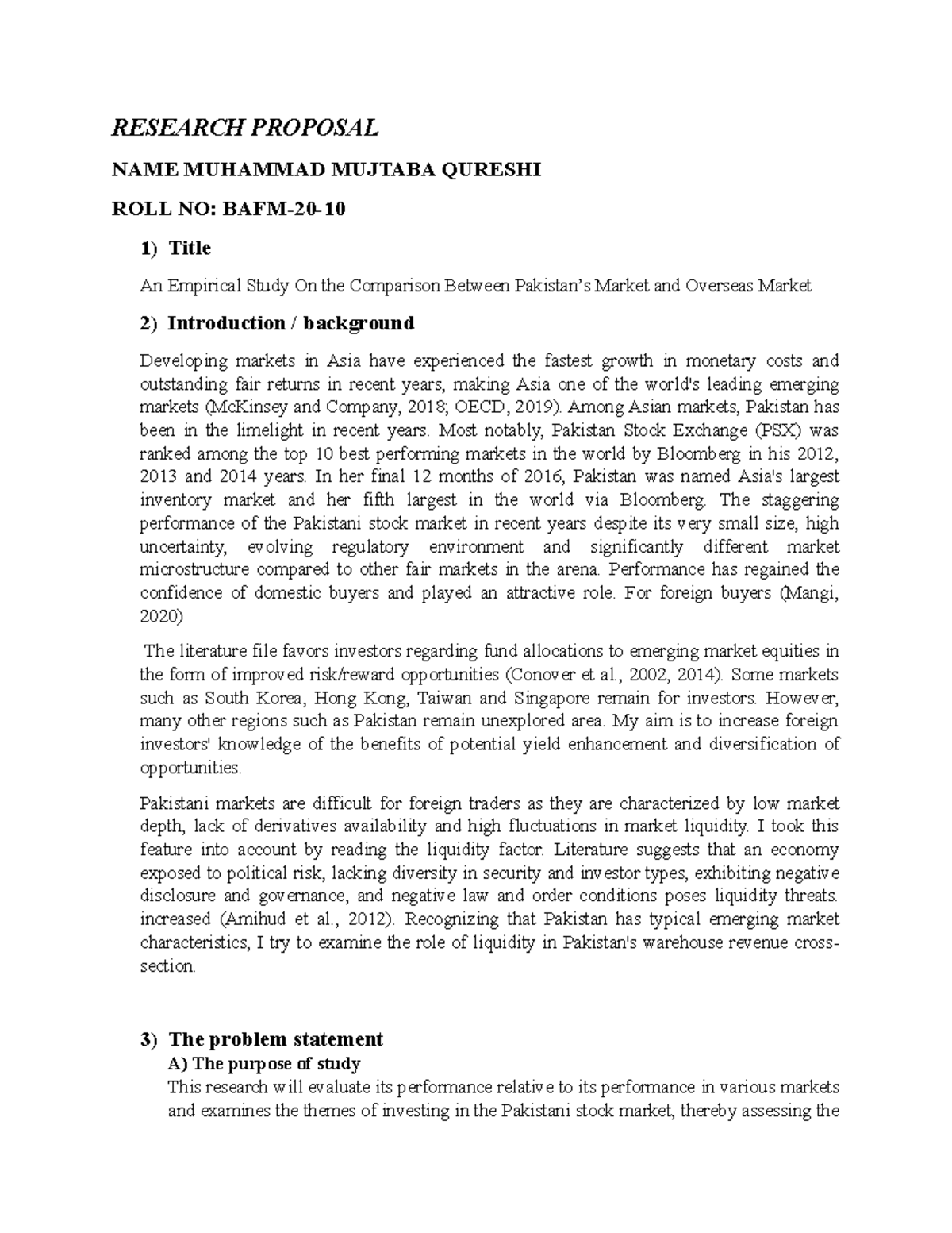 Research proposal - RESEARCH PROPOSAL NAME MUHAMMAD MUJTABA QURESHI ...