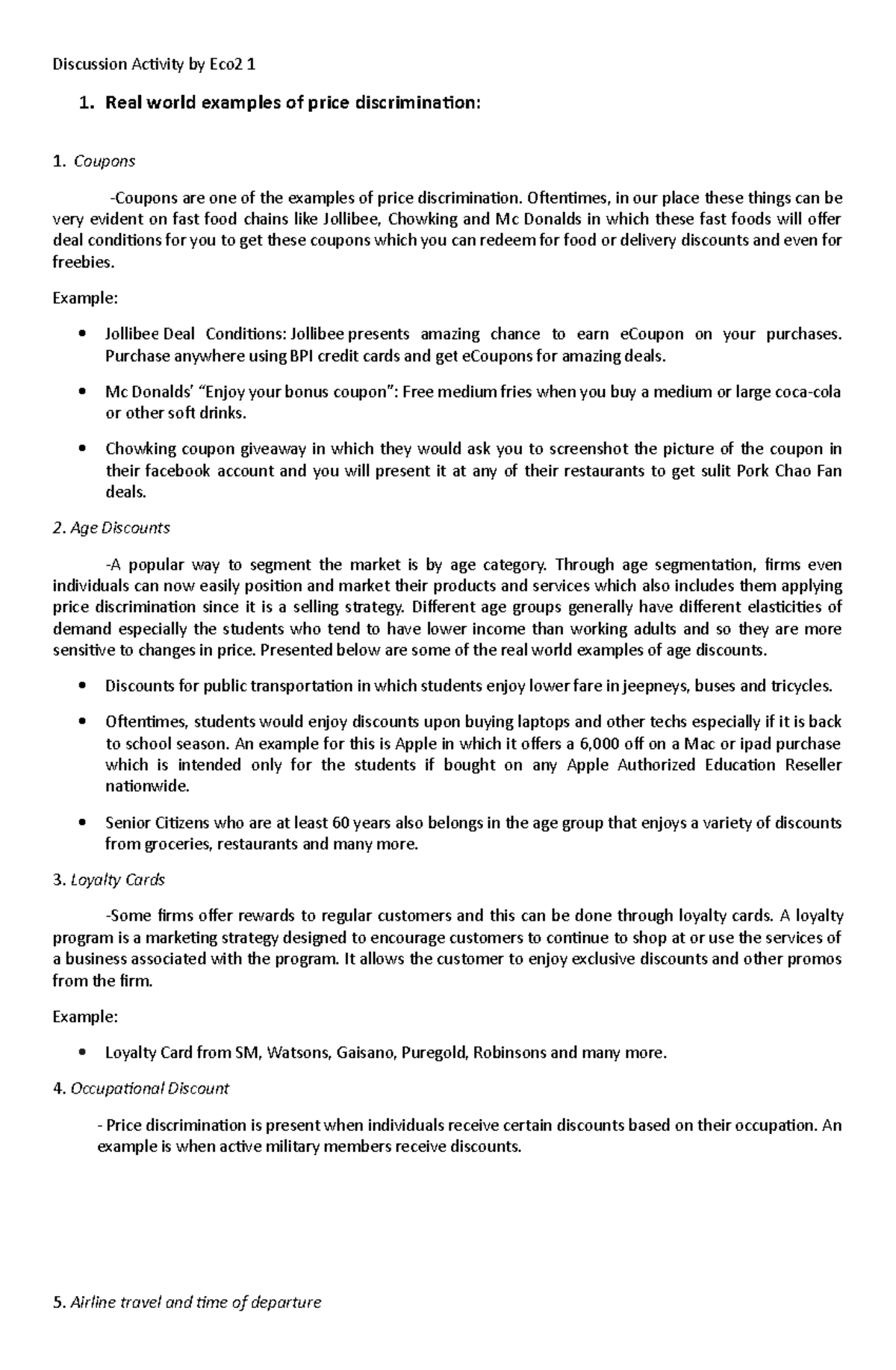 Discussion Activity by Eco2 1 - Real world examples of price ...