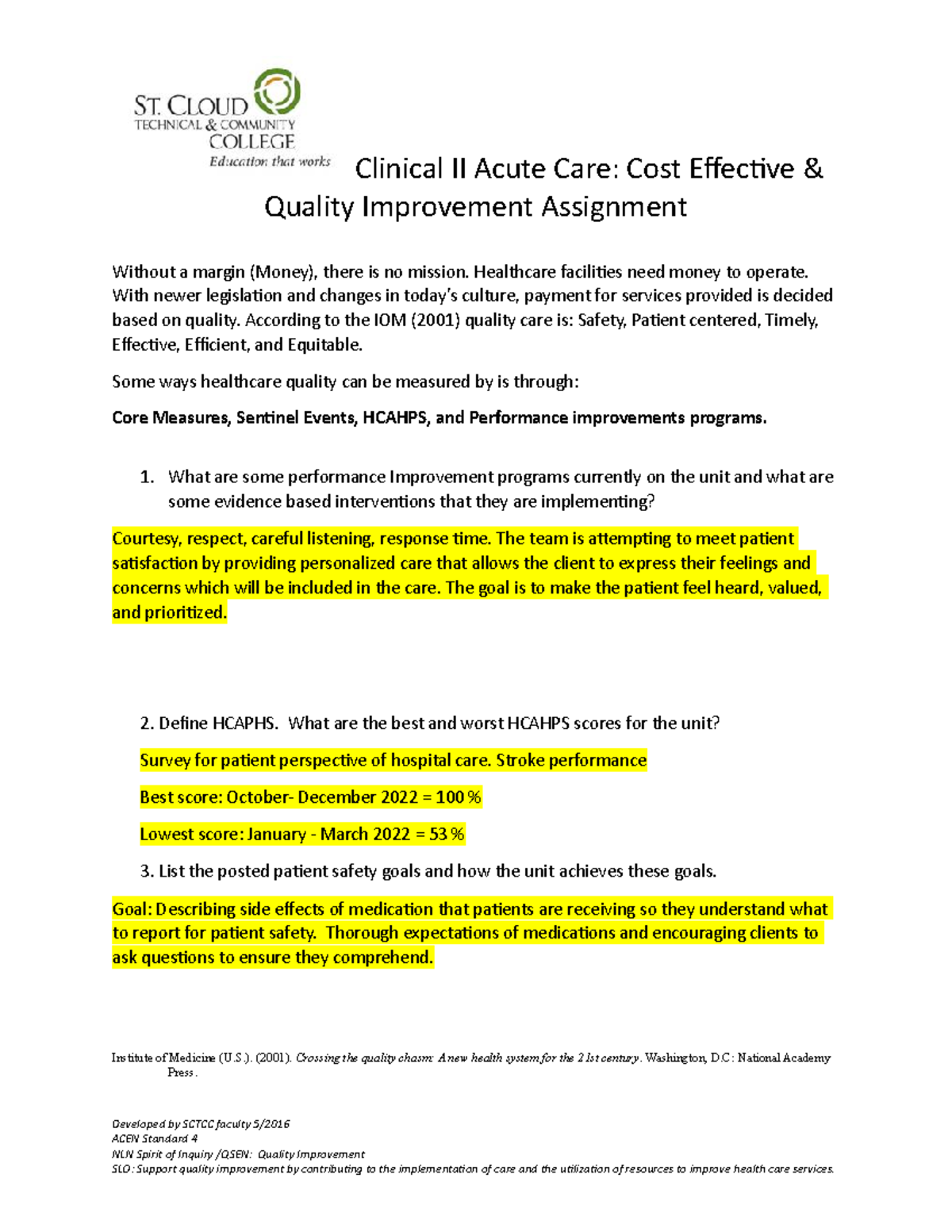 Cost Effective and Quality Improvment Assignment NEW F2018 NAME Change ...