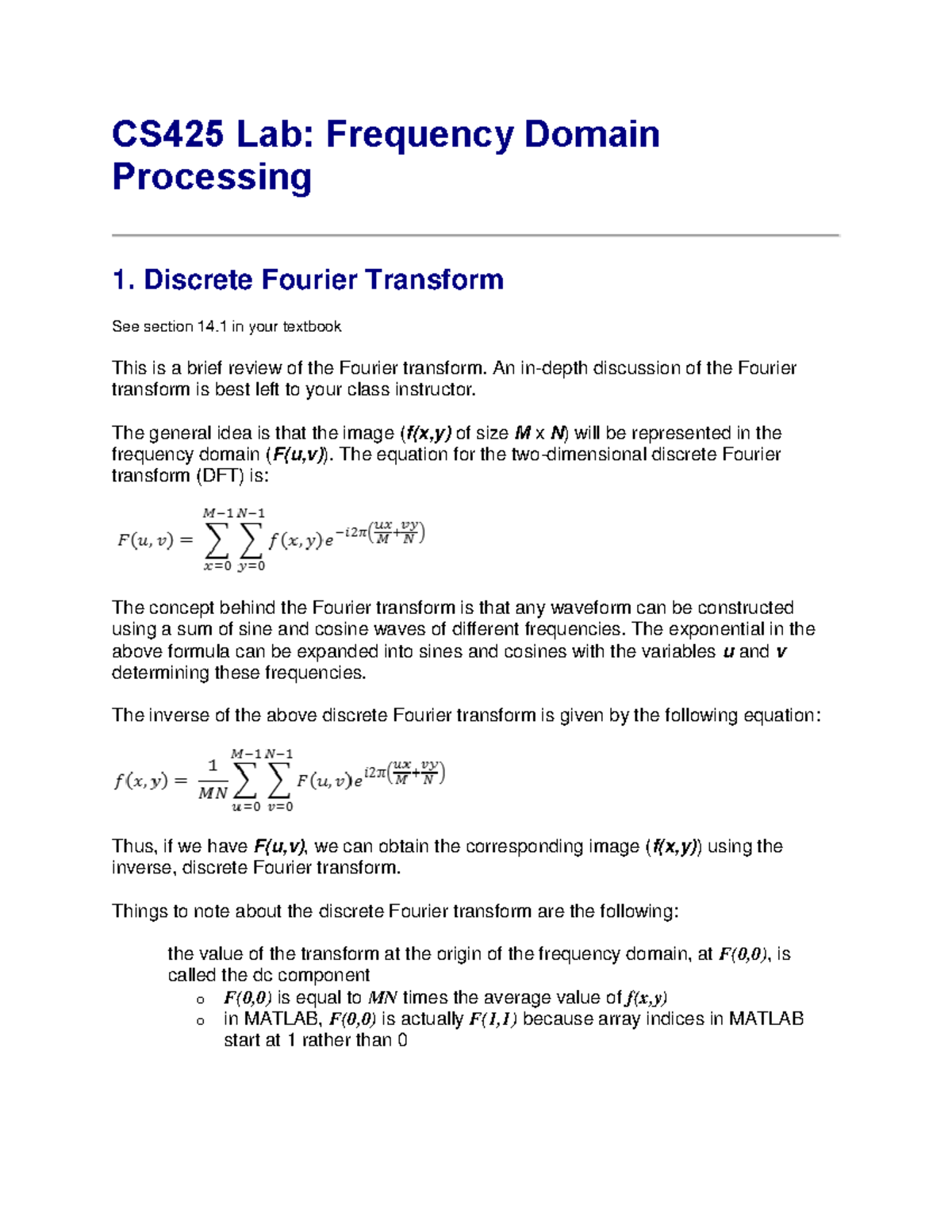 2D-FFT - CS425 Lab: Frequency Domain Processing 1. Discrete Fourier ...