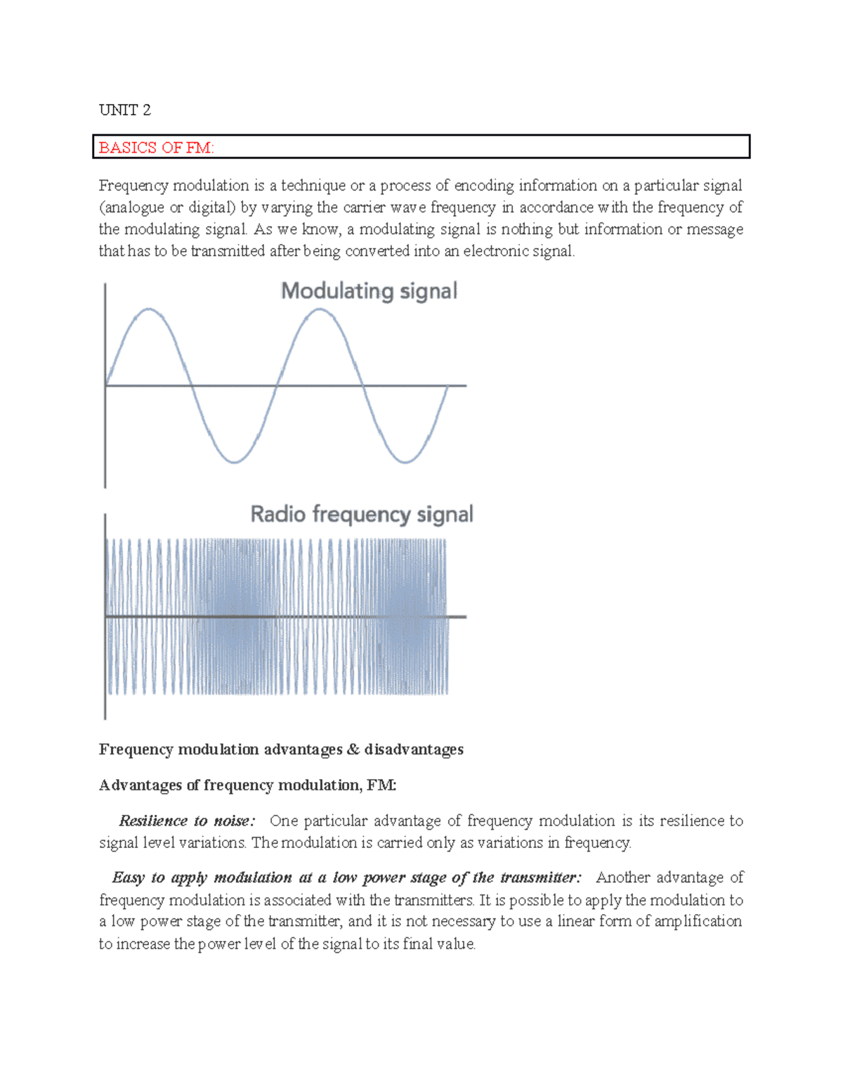 CE UNIT 2 - class notes - UNIT 2 BASICS OF FM: Frequency modulation is ...