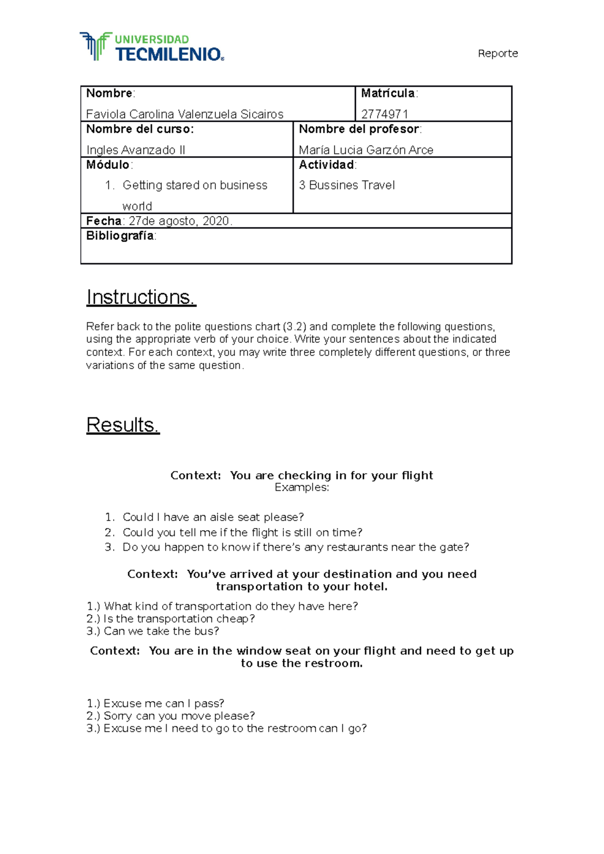 Assigment 3 - wefwefwef - Reporte Nombre: Faviola Carolina Valenzuela ...