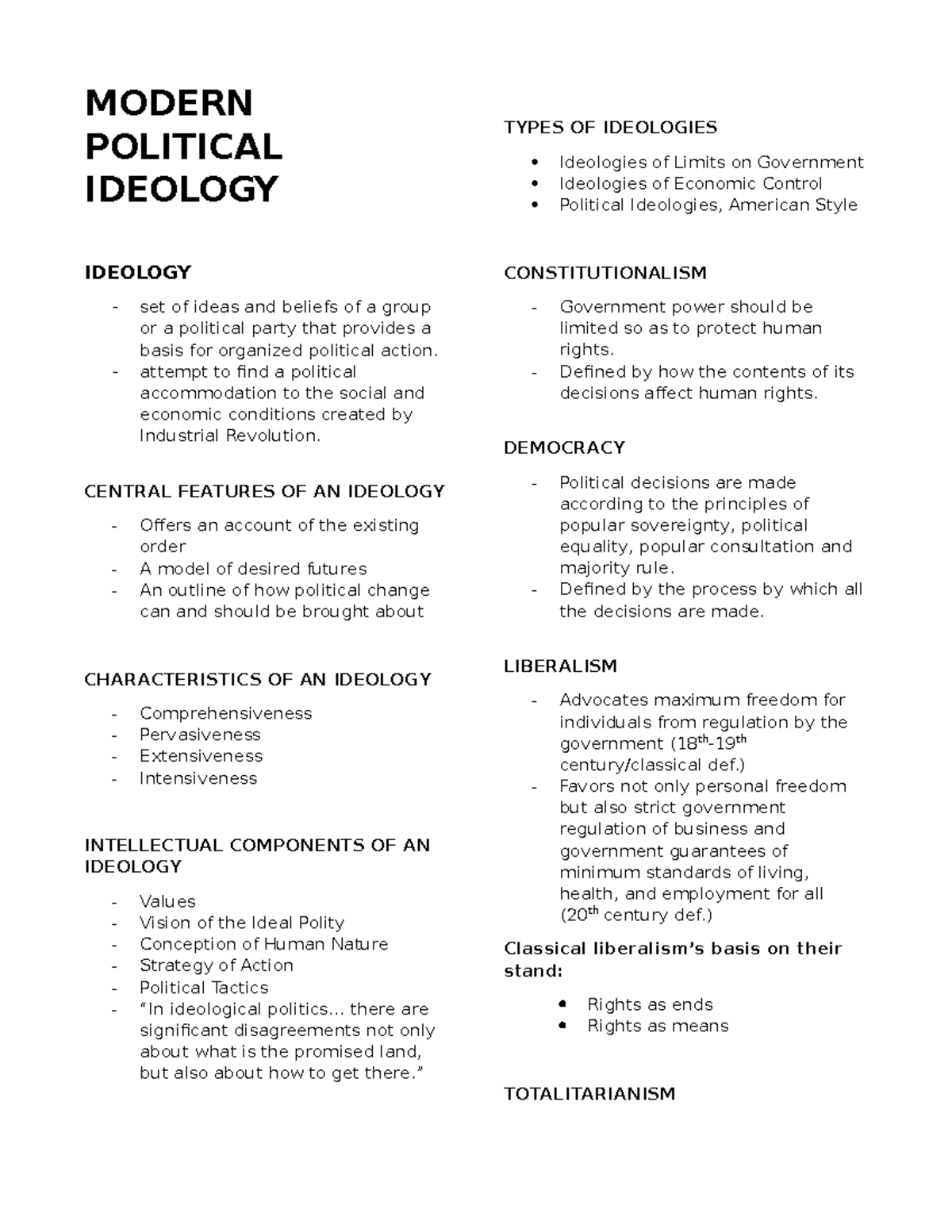 Modern Political Ideology - MODERN POLITICAL IDEOLOGY IDEOLOGY set of ...