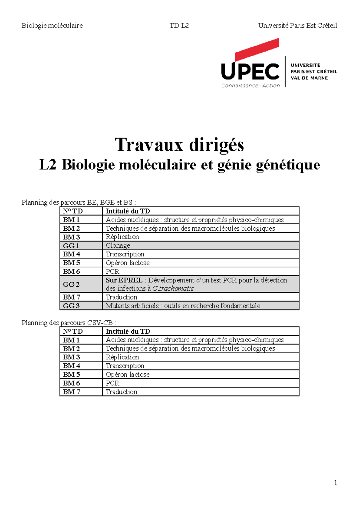 TD POLY BM - TD POLY - L2 Biologie moléculaire Travaux dirigés et génie génétique ...
