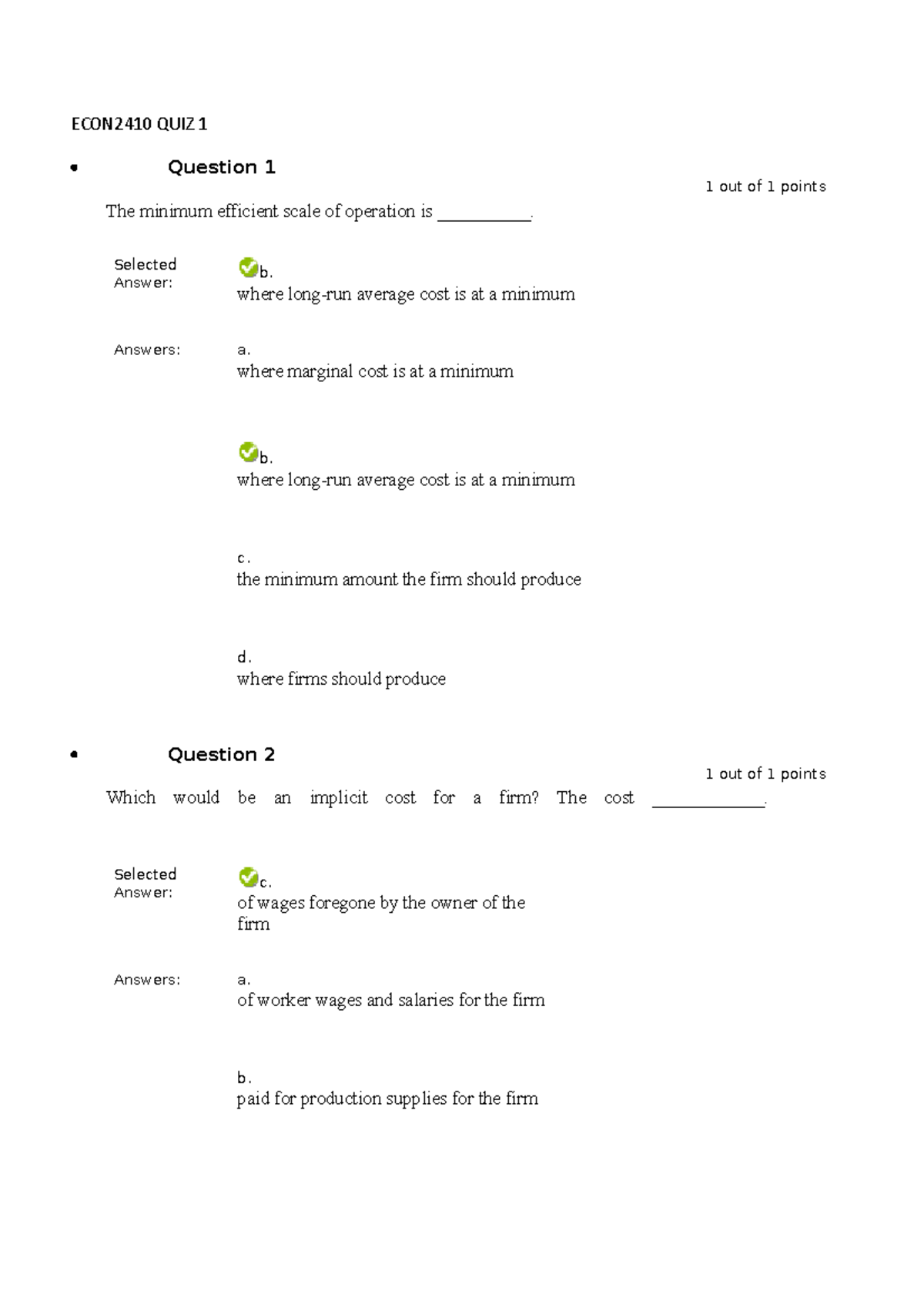 ECON2410 QUIZ 1 - Online Quiz covering Topic 1 - ECON2410 QUIZ 1 ...