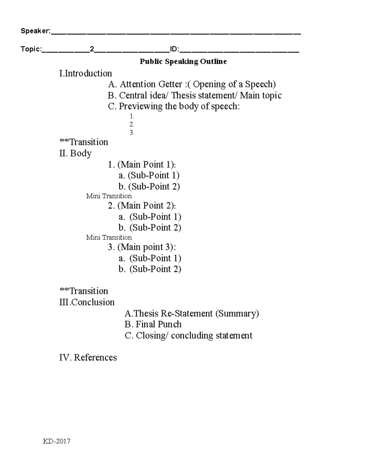 Outline Sample 2017 2018 - Public Speaking Outline I A. Attention ...