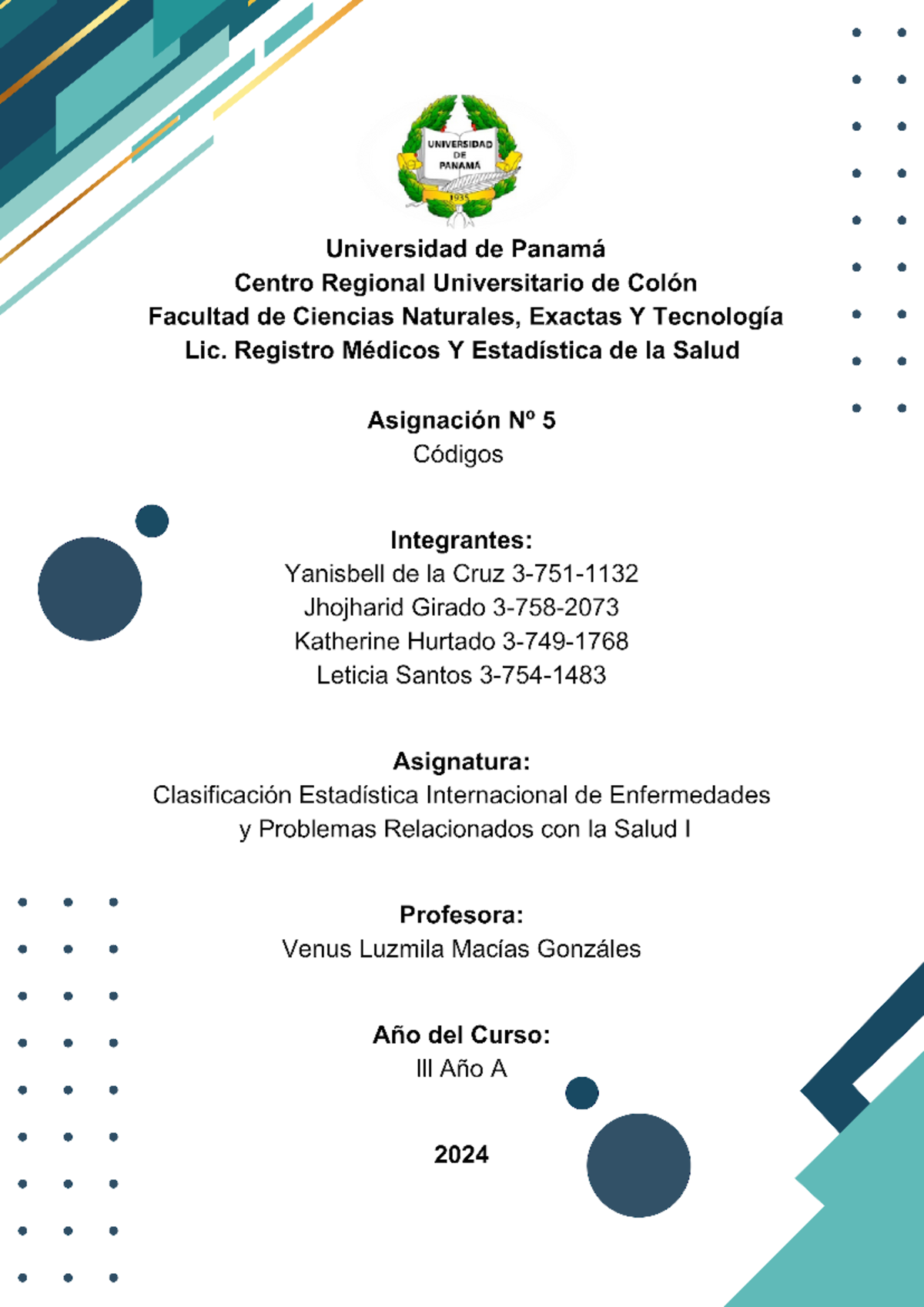 Asignación No.5 [Códigos] [2318] - Enfermedad Volumen 3 Volumen 1 No. De Página Código No. De ...