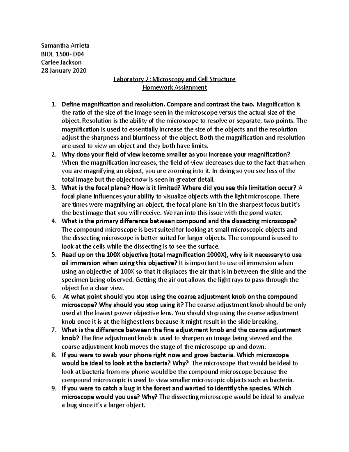 Lab 3 Analytical Techniques - Samantha Arrieta BIOL 1500- D Carlee ...