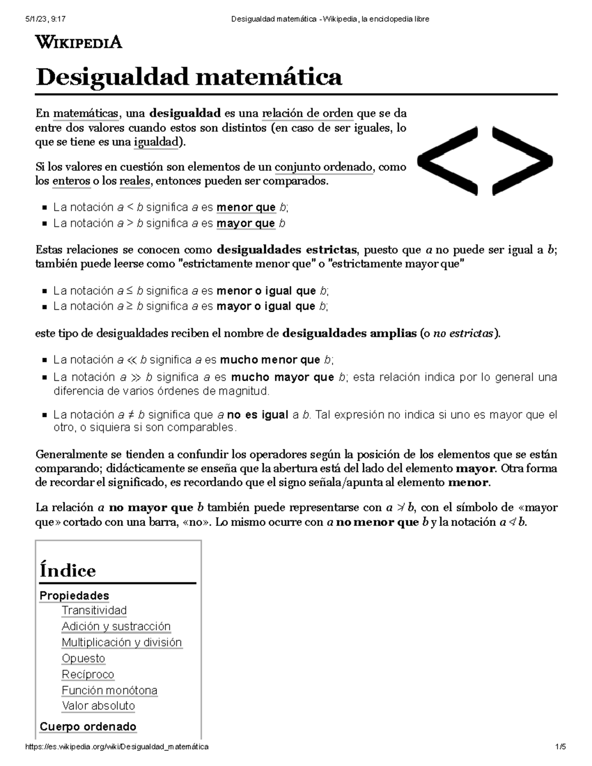 Desigualdad matemática - Desigualdad matemática En matemáticas, una ...