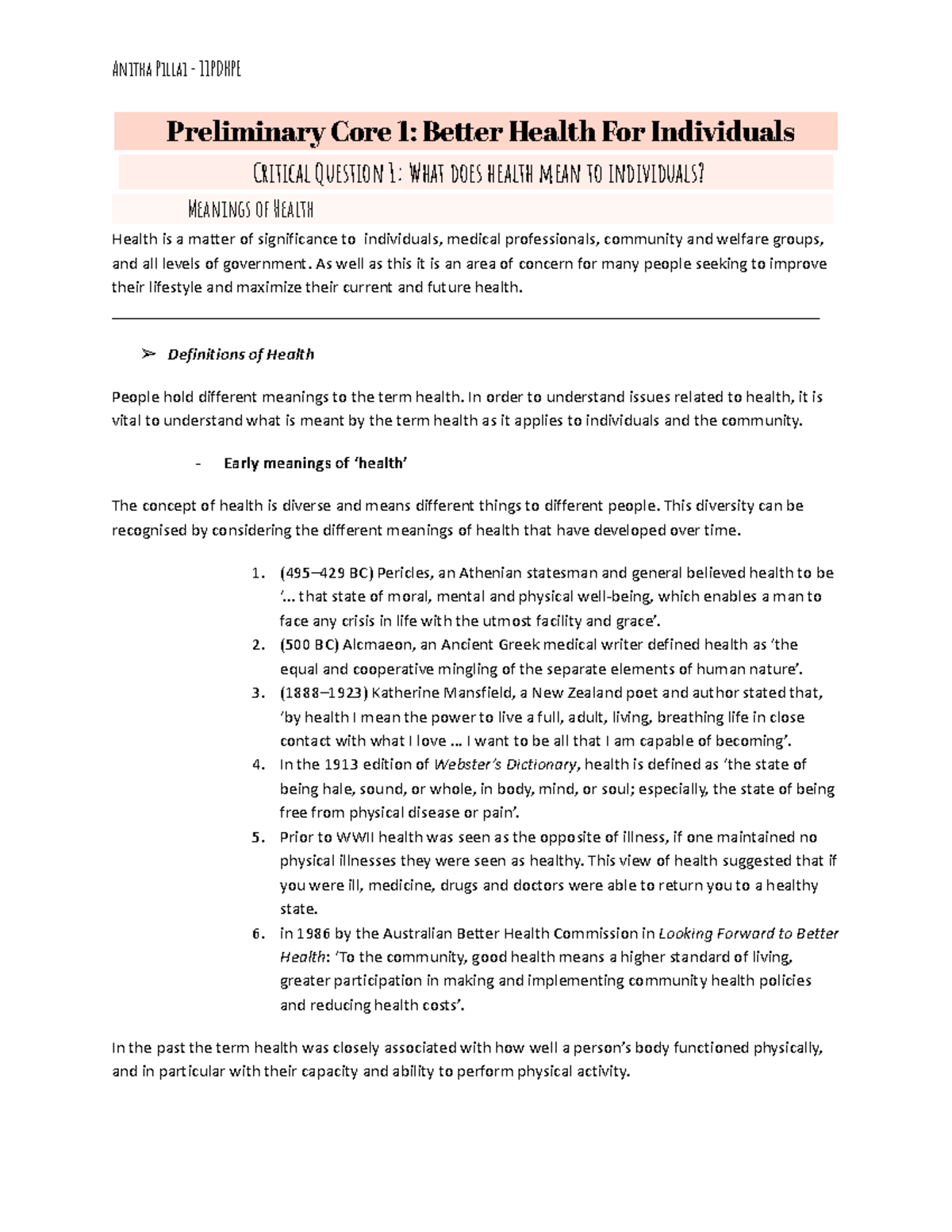 Core 1 CQ1 Full Notes - 1 Preliminary Core 1: Beer Health For ...