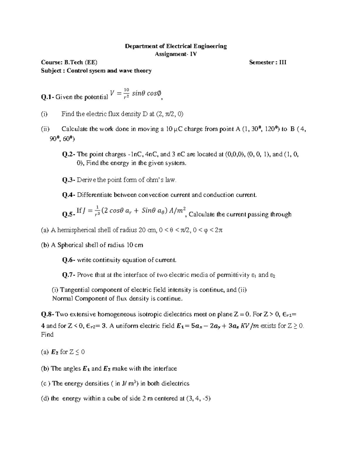 Assignment on control systems and wave thoery - Department of ...