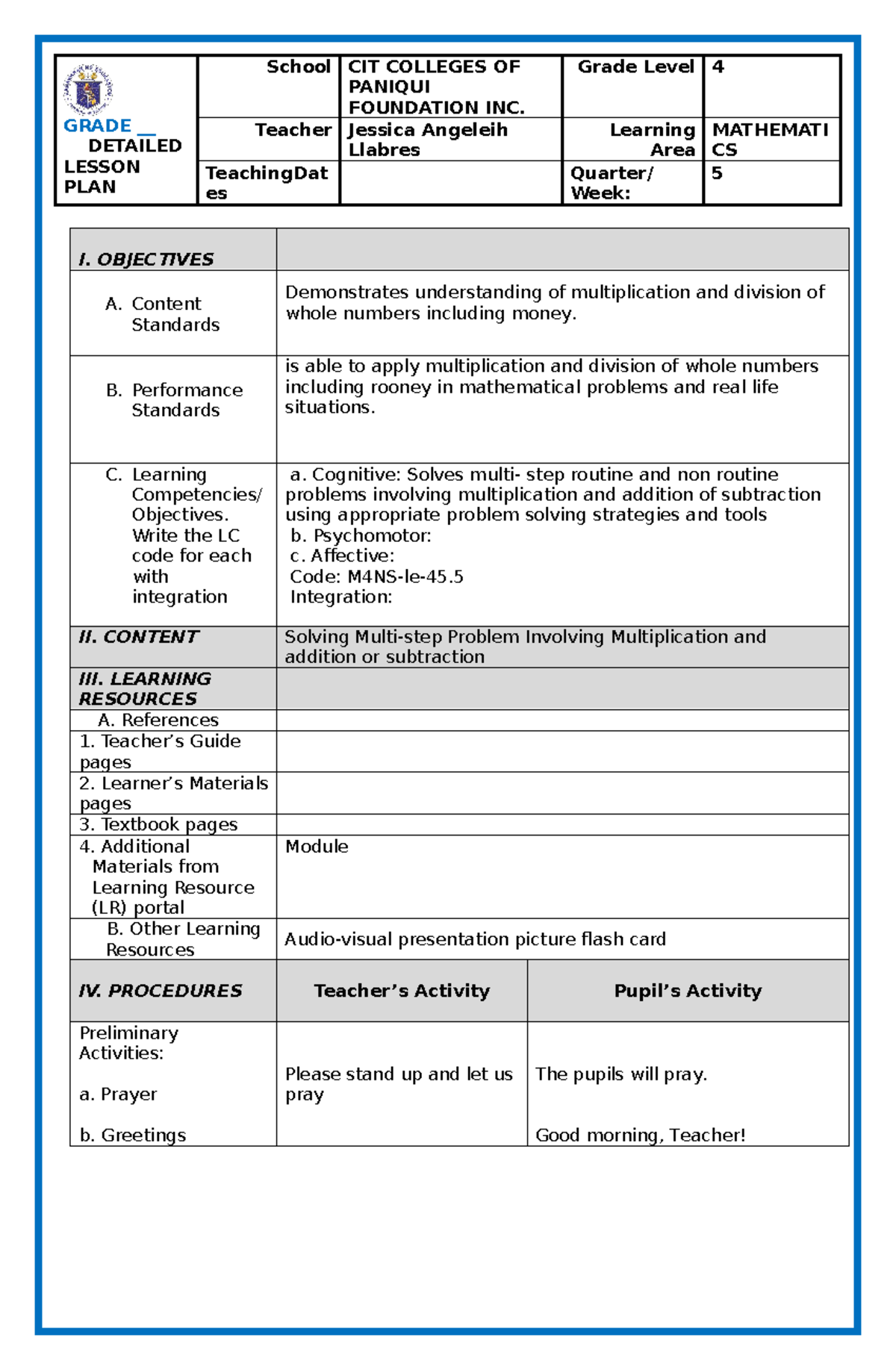 Inbound 8012886482809936960 - I. OBJECTIVES A. Content Standards ...