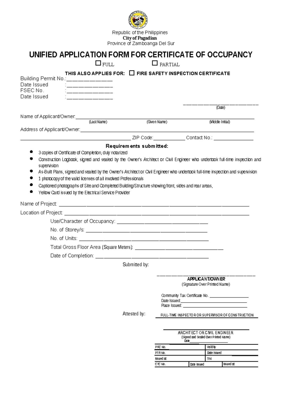 Unified Application FORM FOR COC - Republic of the Philippines City of ...