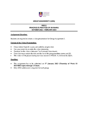 ISB511 Group Assignment 2 (Instructions) - GROUP ASSIGNMENT 2 (40%) - Studocu