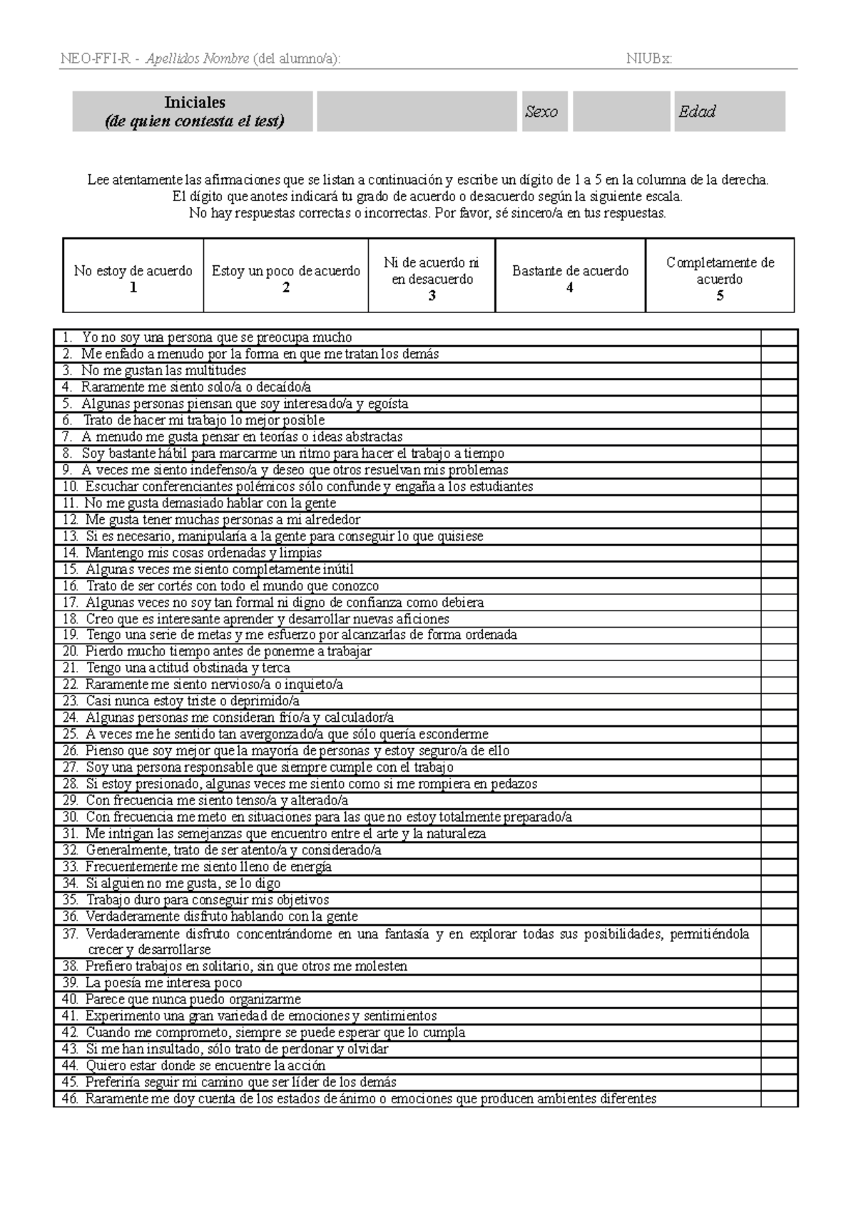 7-NEO-FFI-R Test varios personalitat - NEO-FFI-R - Apellidos Nombre ...