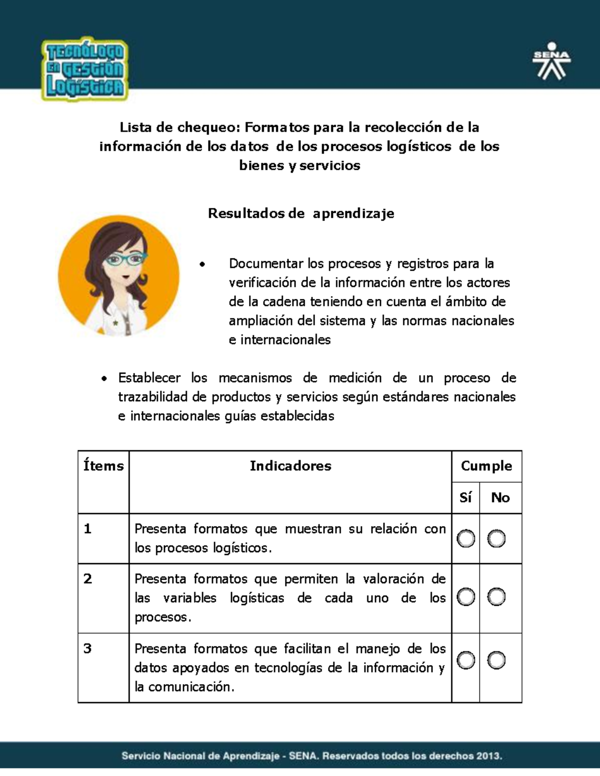 21 LC for recol inform datos proc log bienes serv - Lista de chequeo ...