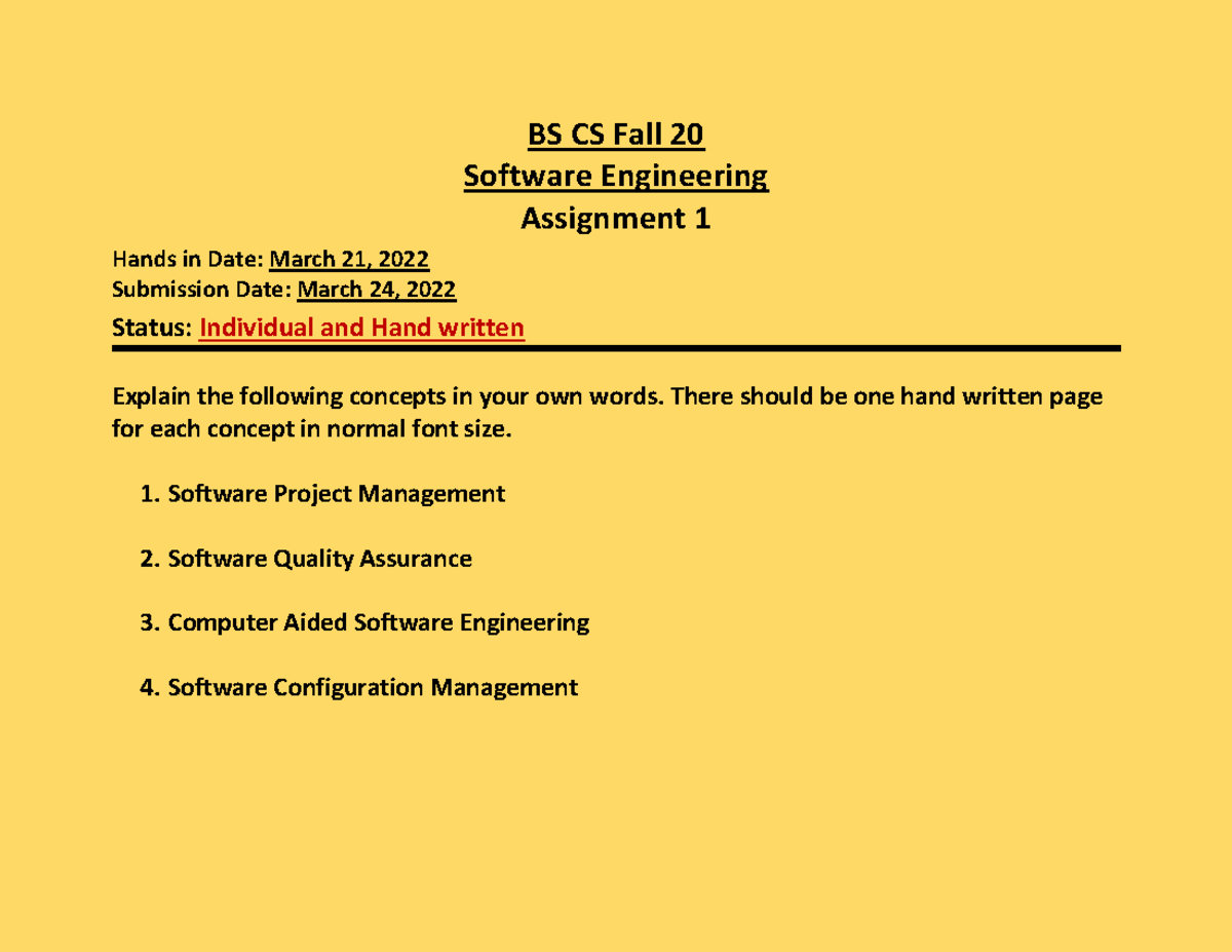 Assignment 1 Bscsf 20 - Models - Software Engineering - BS CS Fall 20 ...