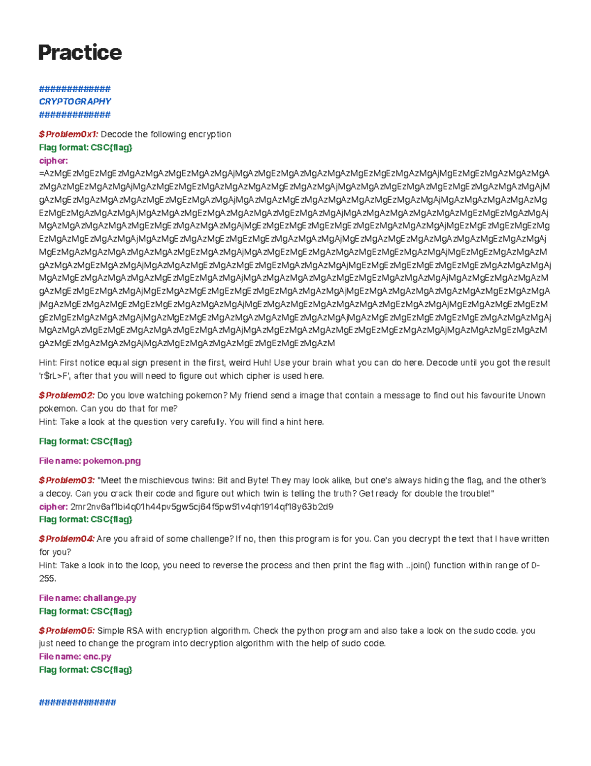 ALL Problem Description - Practice CRYPTOGRAPHY $ Problem0x1: Decode ...