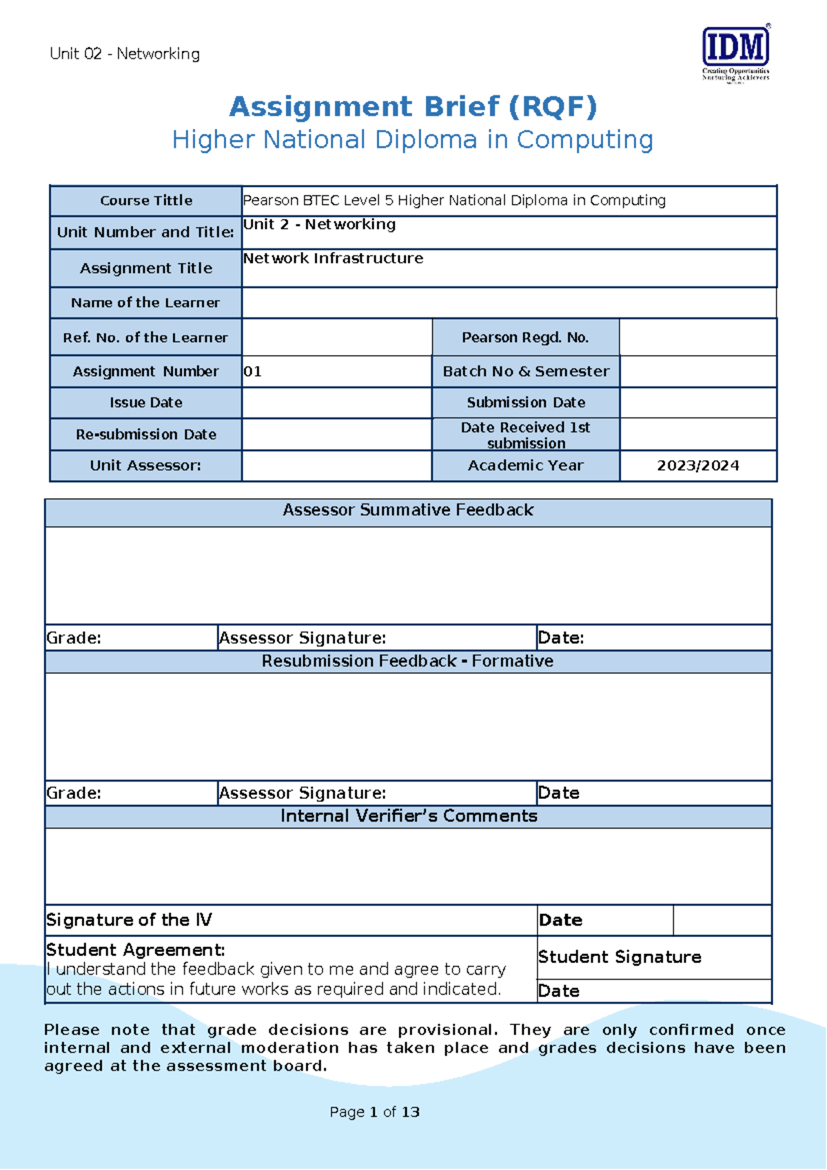 Assignment Brief - Networking - Assignment Brief (RQF) Higher National ...