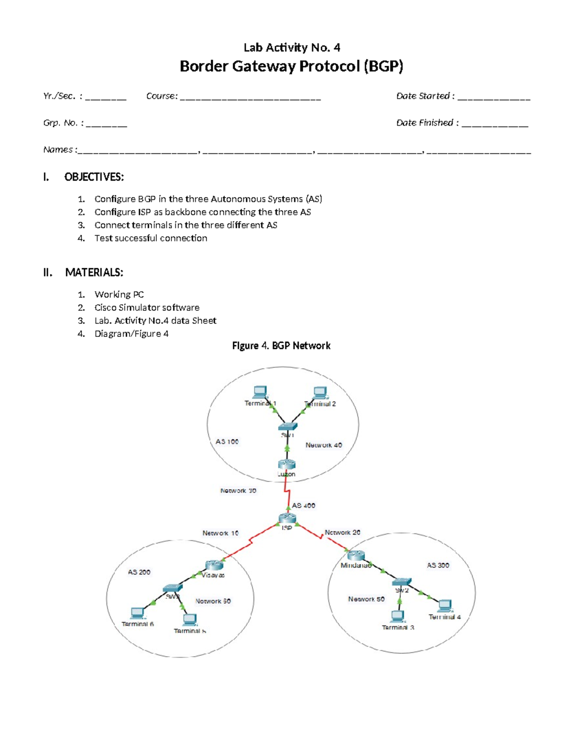 Activity No. 4 -BGP - BGP - Lab Activity No. 4 Border Gateway Protocol (BGP) Yr./Sec ...